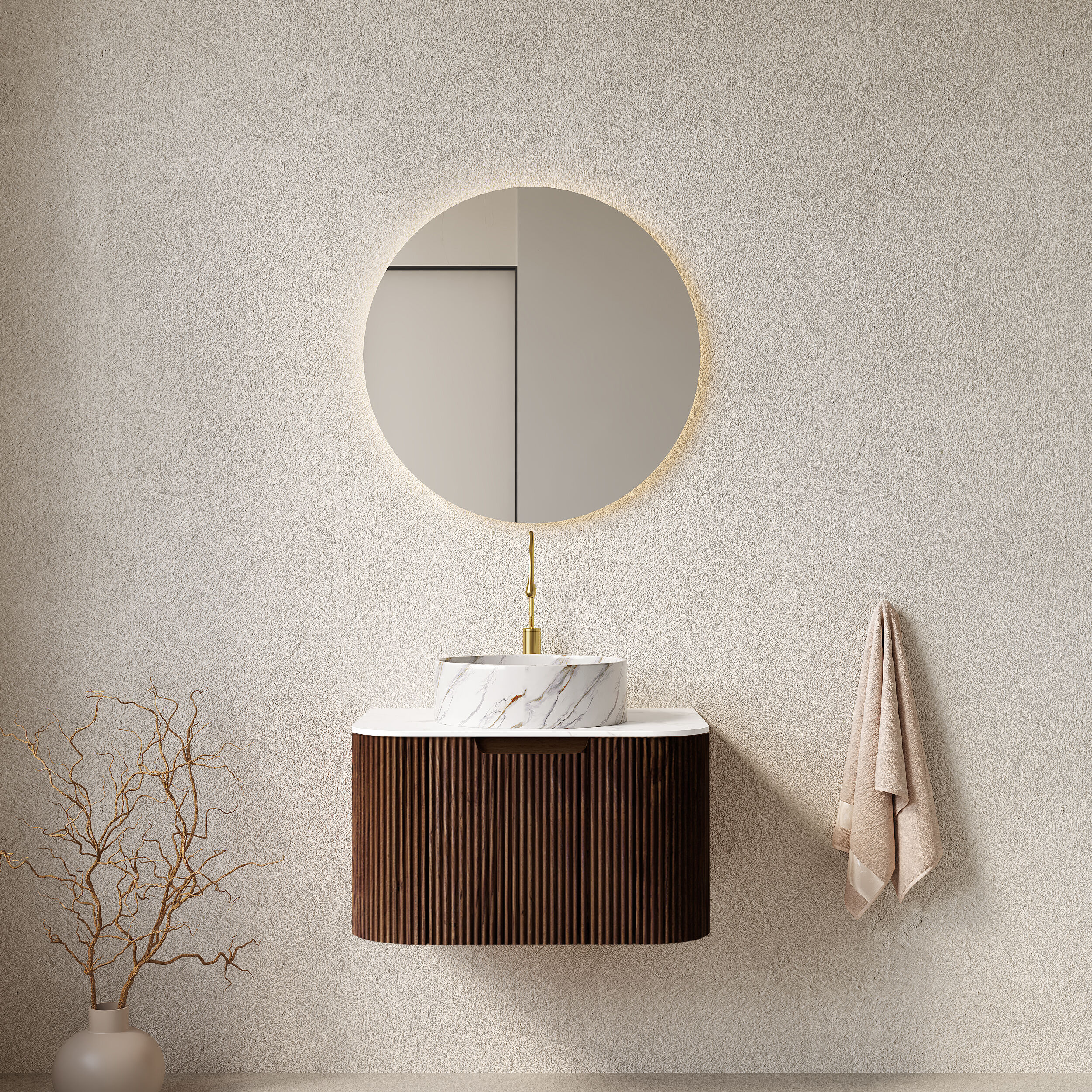 LUXEYARD DINA 24 Bathroom Vanity With Sink Wall Mounted Floating Curved ...
