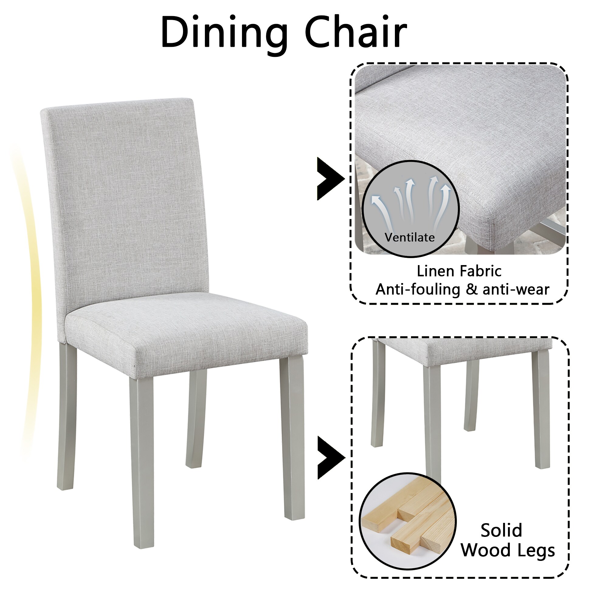 GlasFlength Contemporary Wooden Dining Table Set with Square Table and Upholstered Chairs for ...