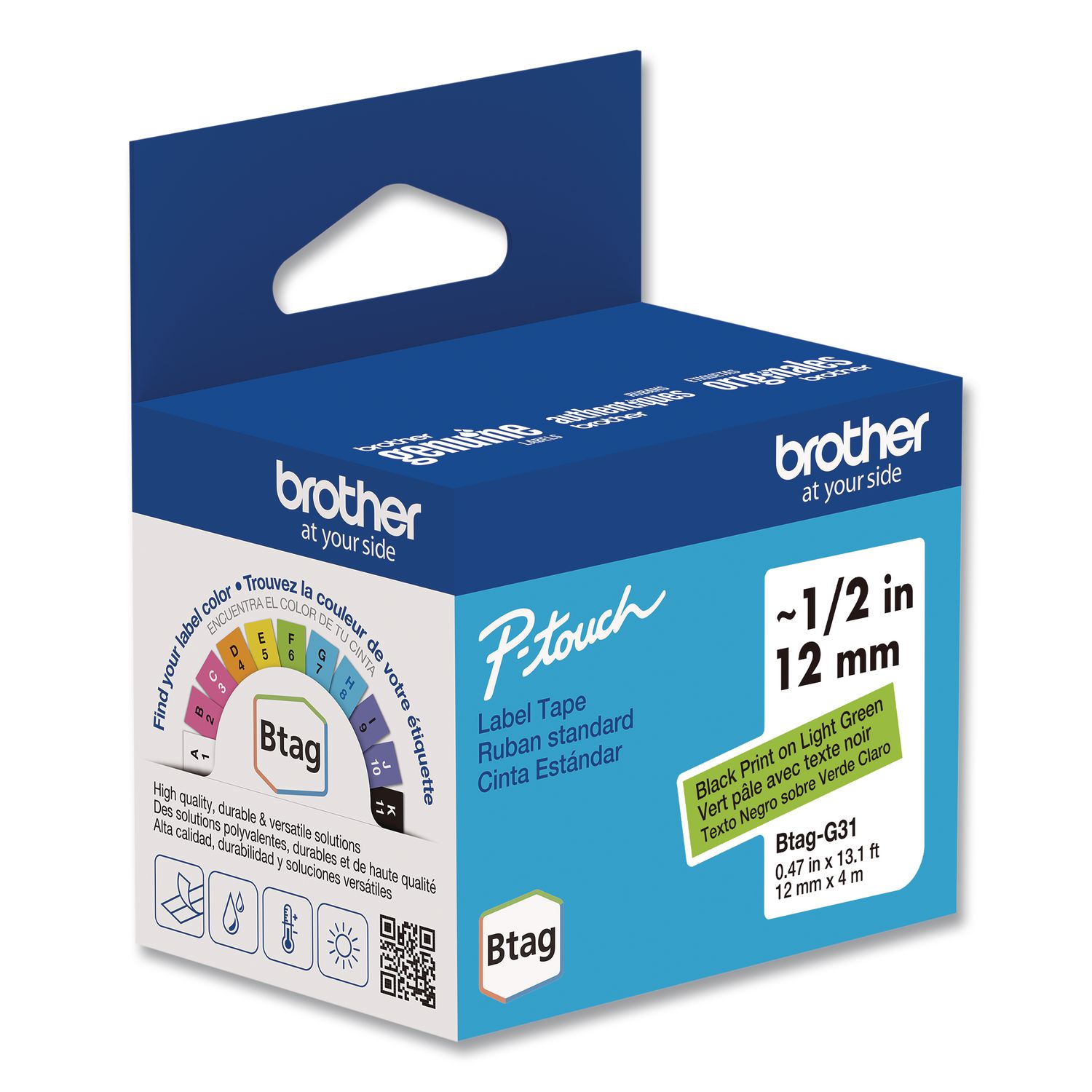 Brother Genuine P-Touch BTAG Label Tapes 0.47 x 13.1 ft Black on Light ...
