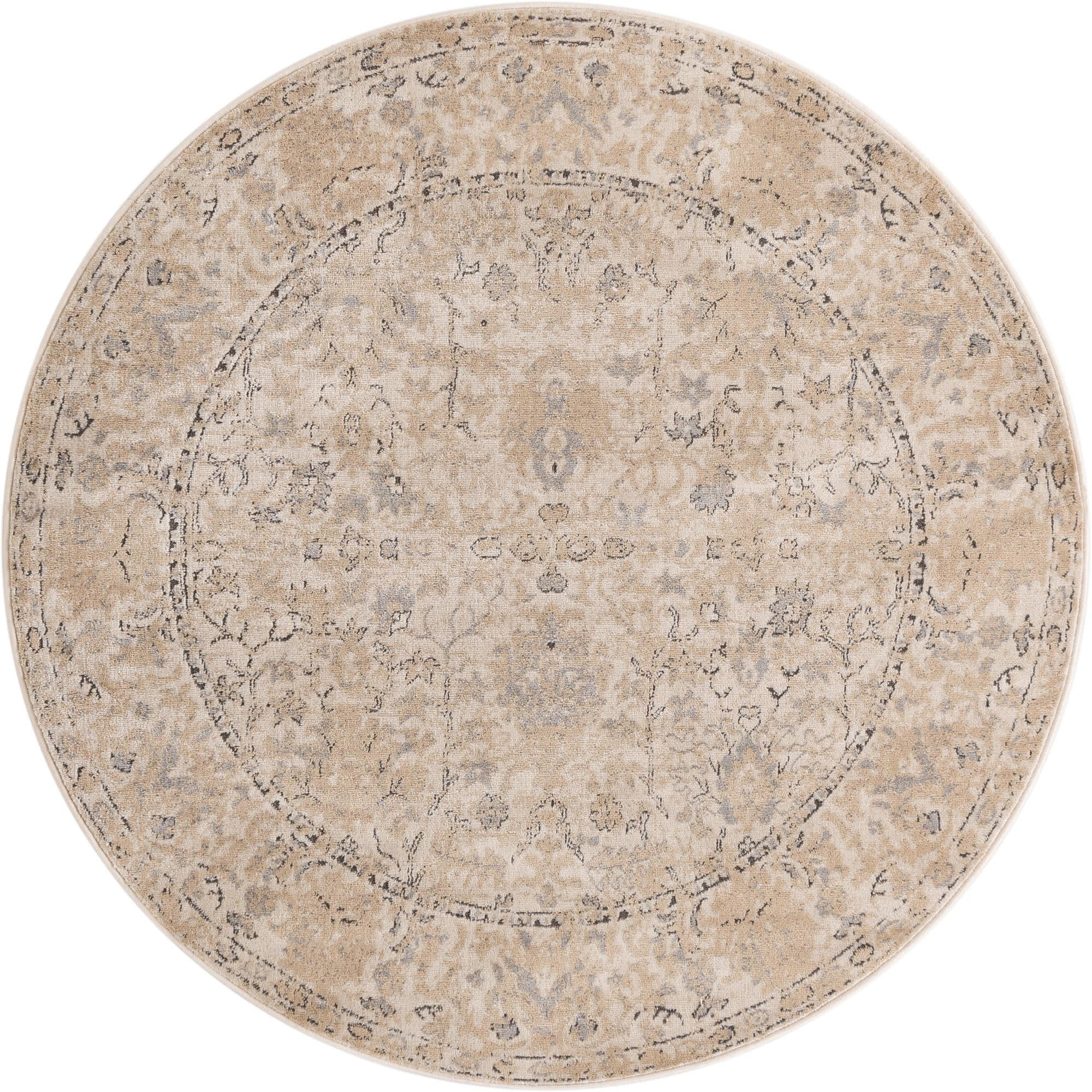 Unique Loom Portland 6 X 6 (ft) Ivory Round Indoor Border Area Rug ...