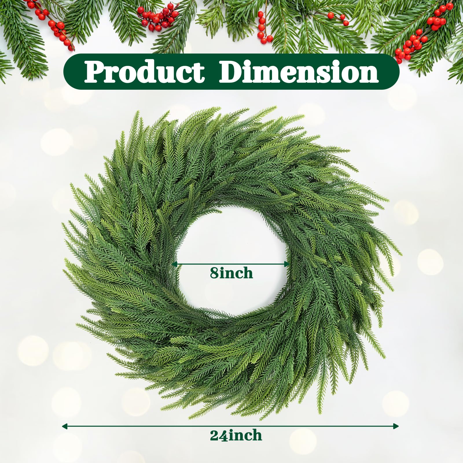 Afoxsos 24 Inch Artificial Norfolk Pine Wreath 2 Pack Realistic PE ...