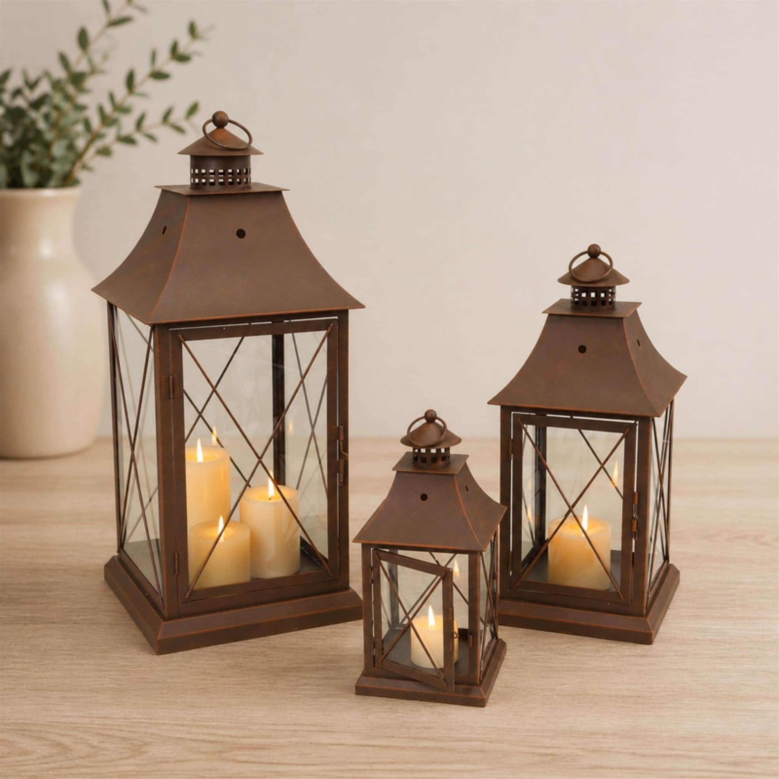 Melrose International Classic Brown Metal Lantern (Set of 3) in the ...