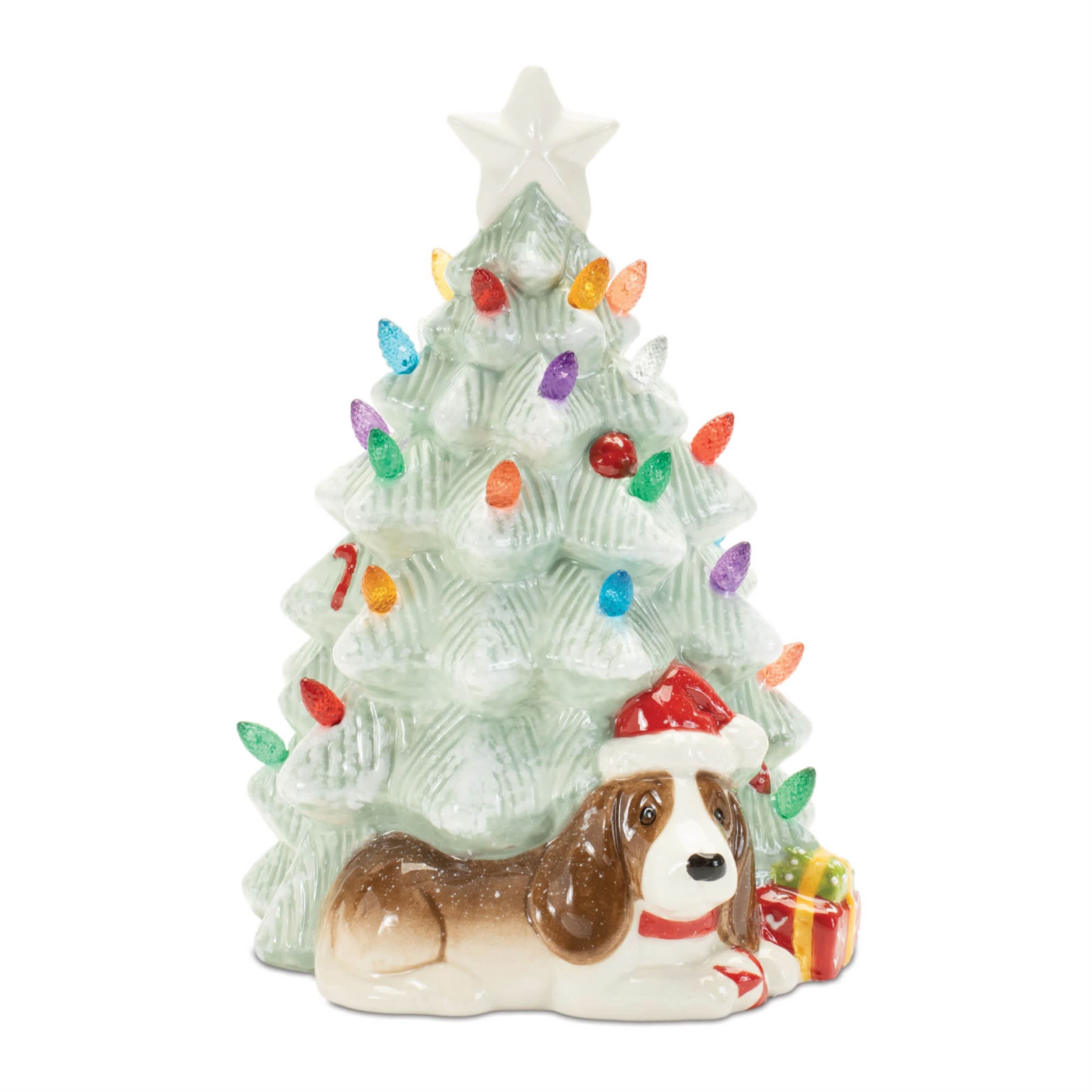 Melrose International Ceramic Christmas Tree with Dog (Set of 2) in the ...