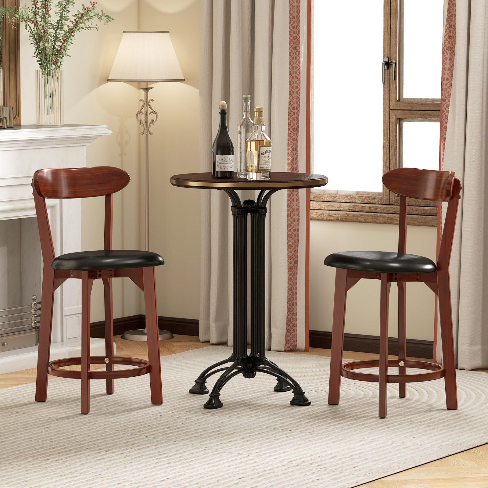 Slickblue 2-Piece Bar Stool - Walnut and Black 23.5/30.5H-Inch Padded ...