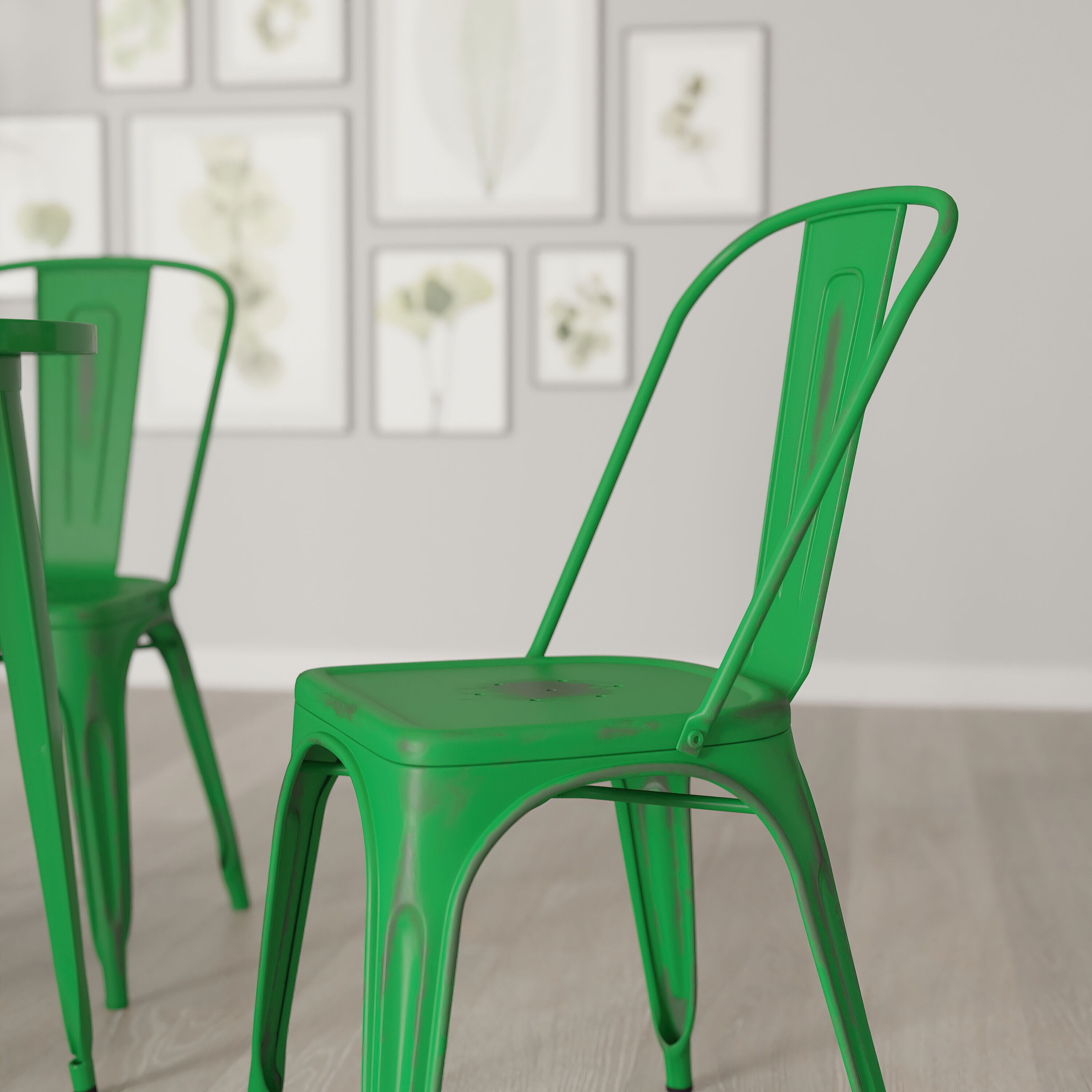Merrick Lane Banks Indoor/Outdoor Green Stacking Metal Dining Chair ...