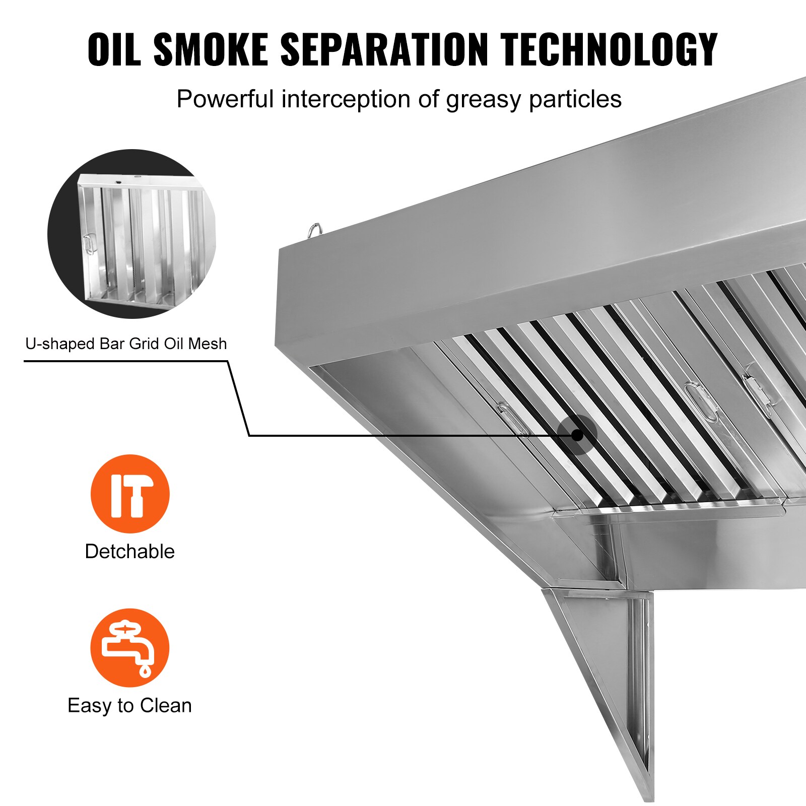 VEVOR Commercial Exhaust Hood 8FT Food Truck Hood Exhaust 201 Stainless ...