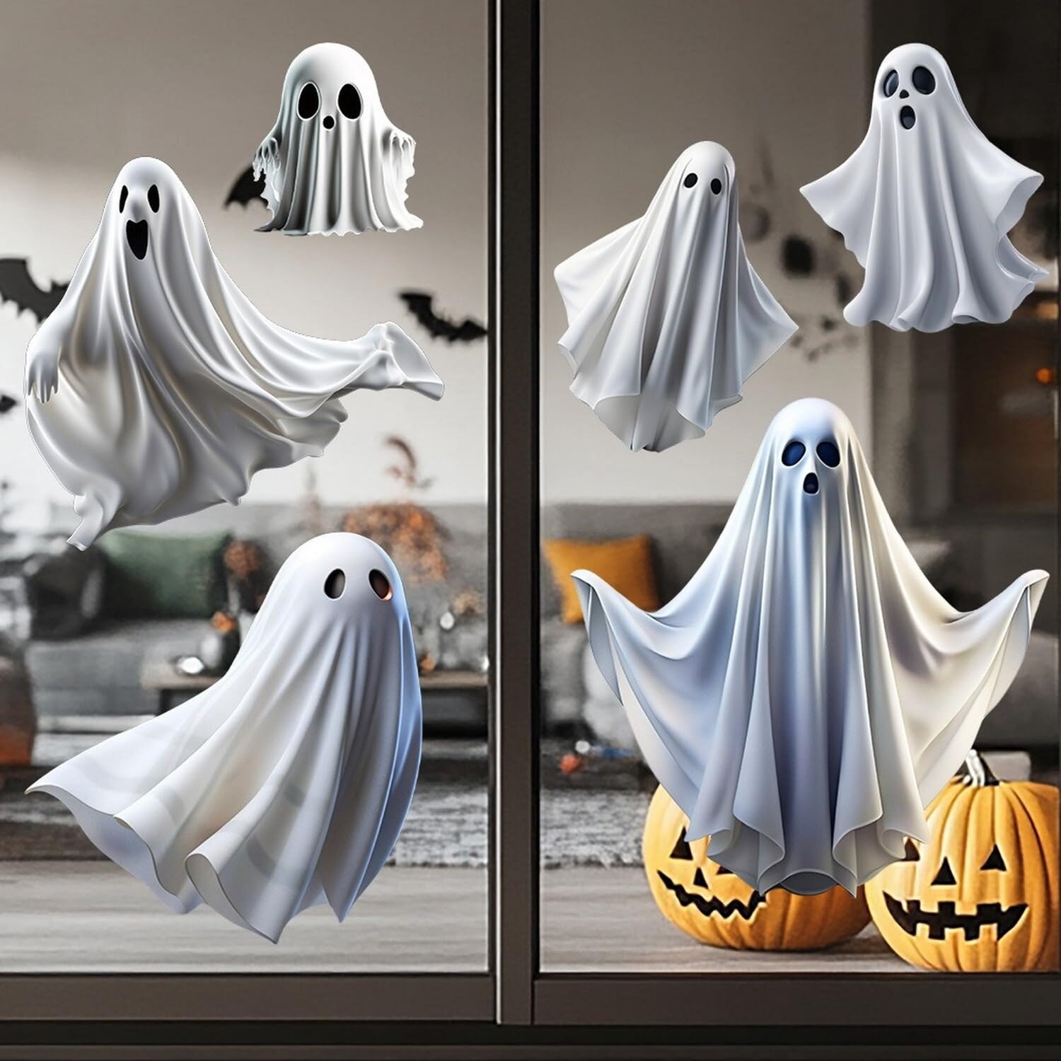 LAIFUCAM Halloween Ghost Window Clings 1 Sheet Cute White Double Sided ...