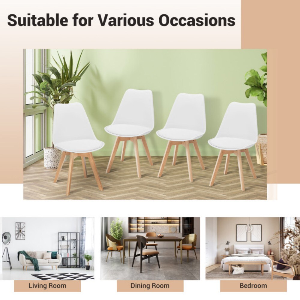 Fenbeli Set of 4 Mid Century Modern Dining Chairs with PU Shell Seats ...