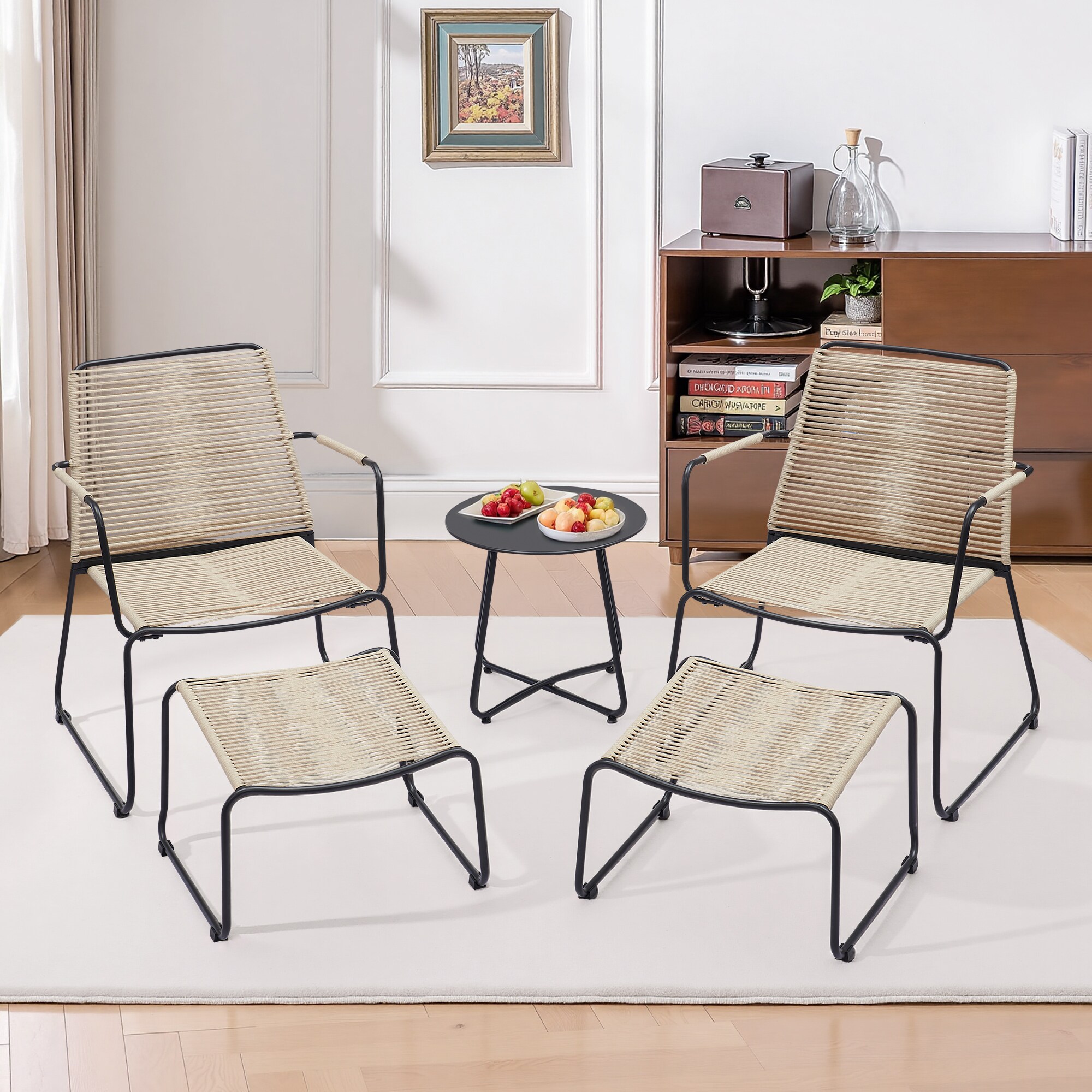 Blisstyle Balcony Furniture 5 Piece Patio Conversation Set Pe Wicker ...