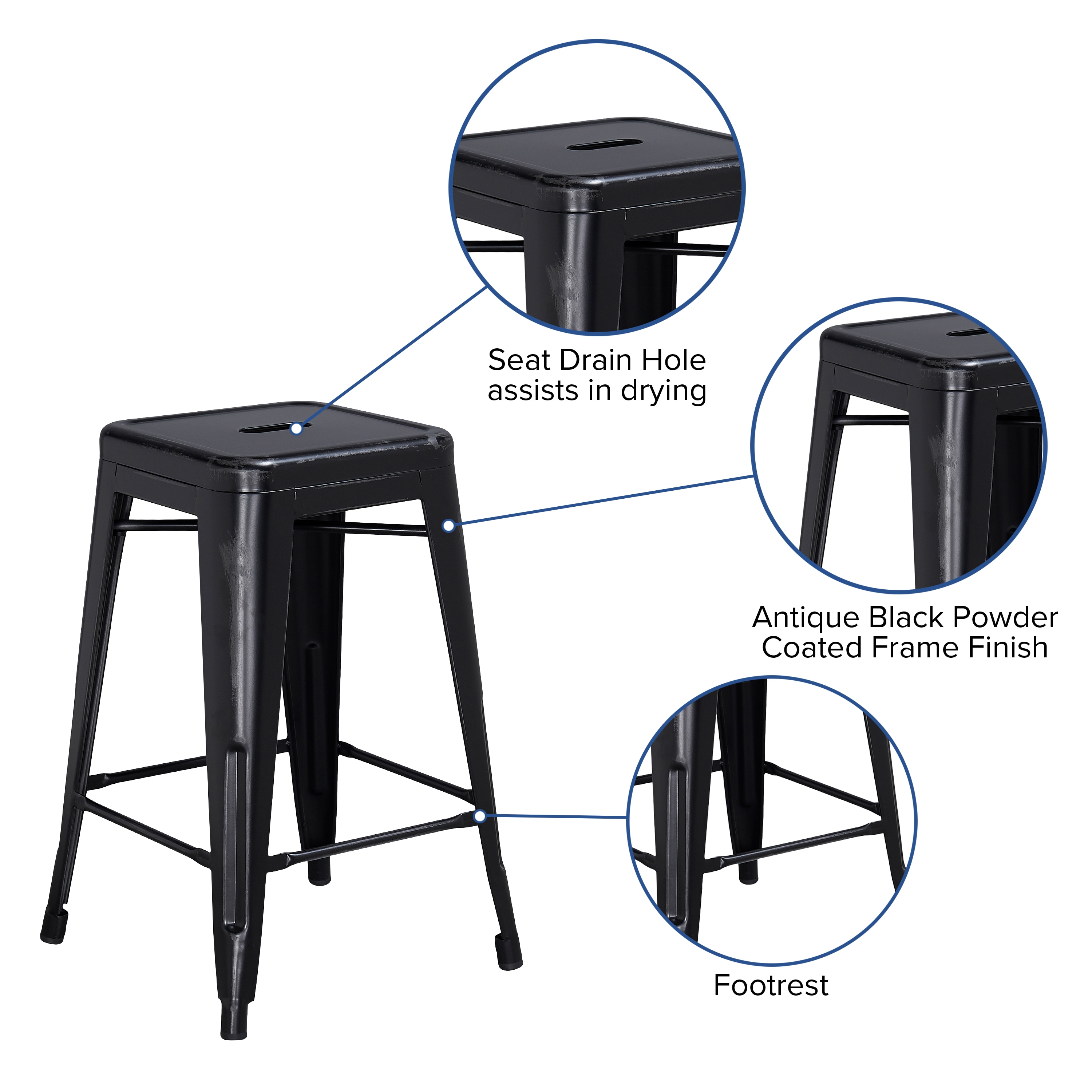 Merrick Lane Elba Series Metal 24-in Counter Height Stool with ...