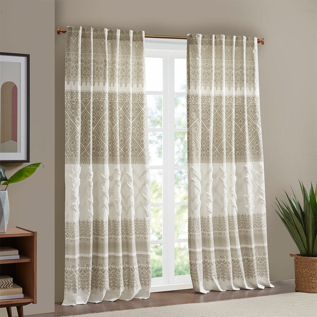 LOVMOR Cotton Printed Curtain Panel with Chenille detail and Lining ...