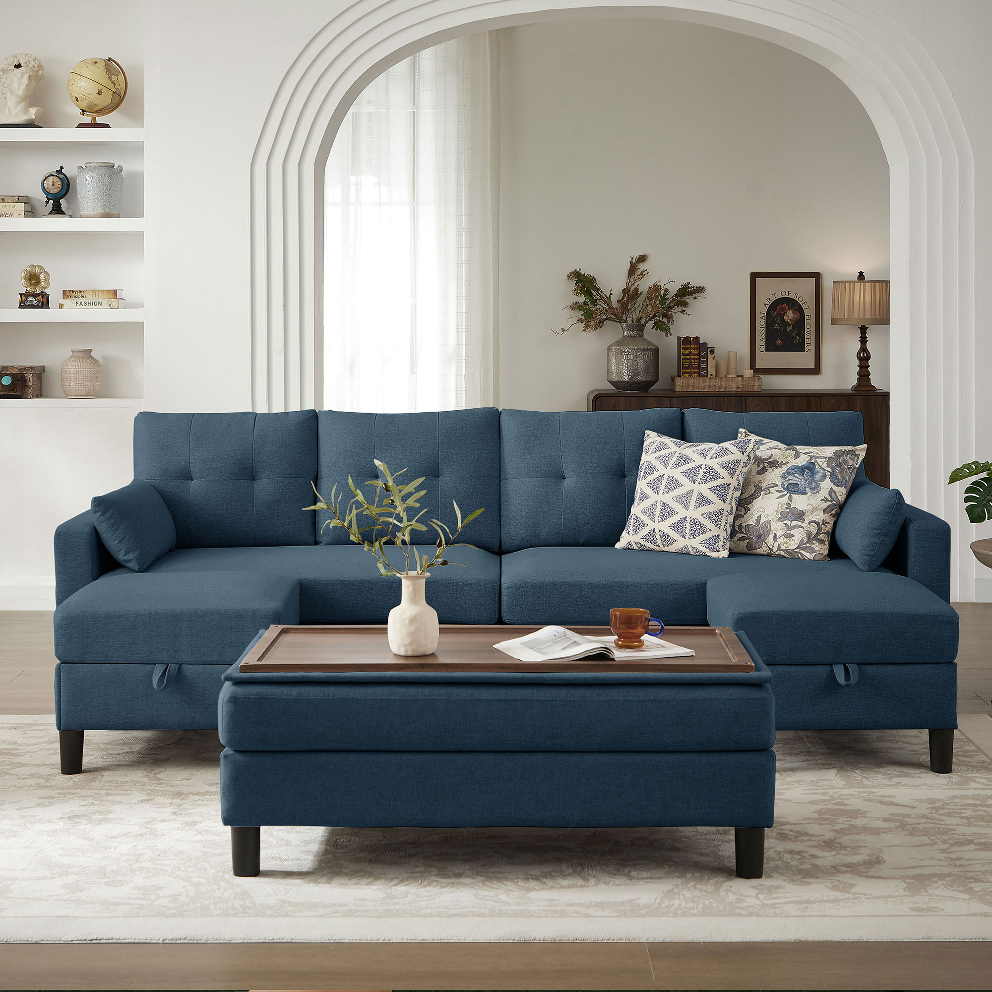 Jarenie 111.82 in Modern Blue Velvet Sectional YMX18BL at Lowes