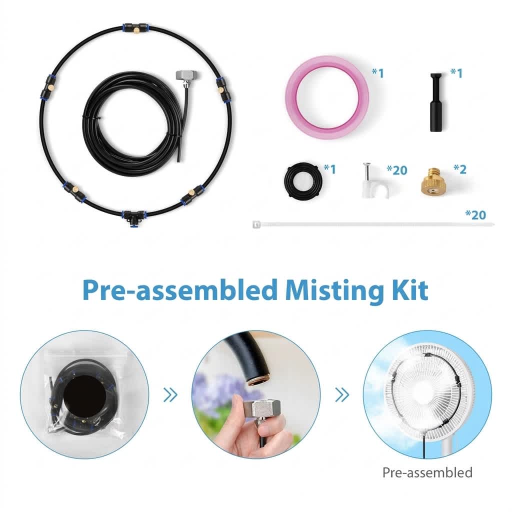 Aoibox Outdoor Misting Cooling System 20 FT Misting Line with 5 Brass ...