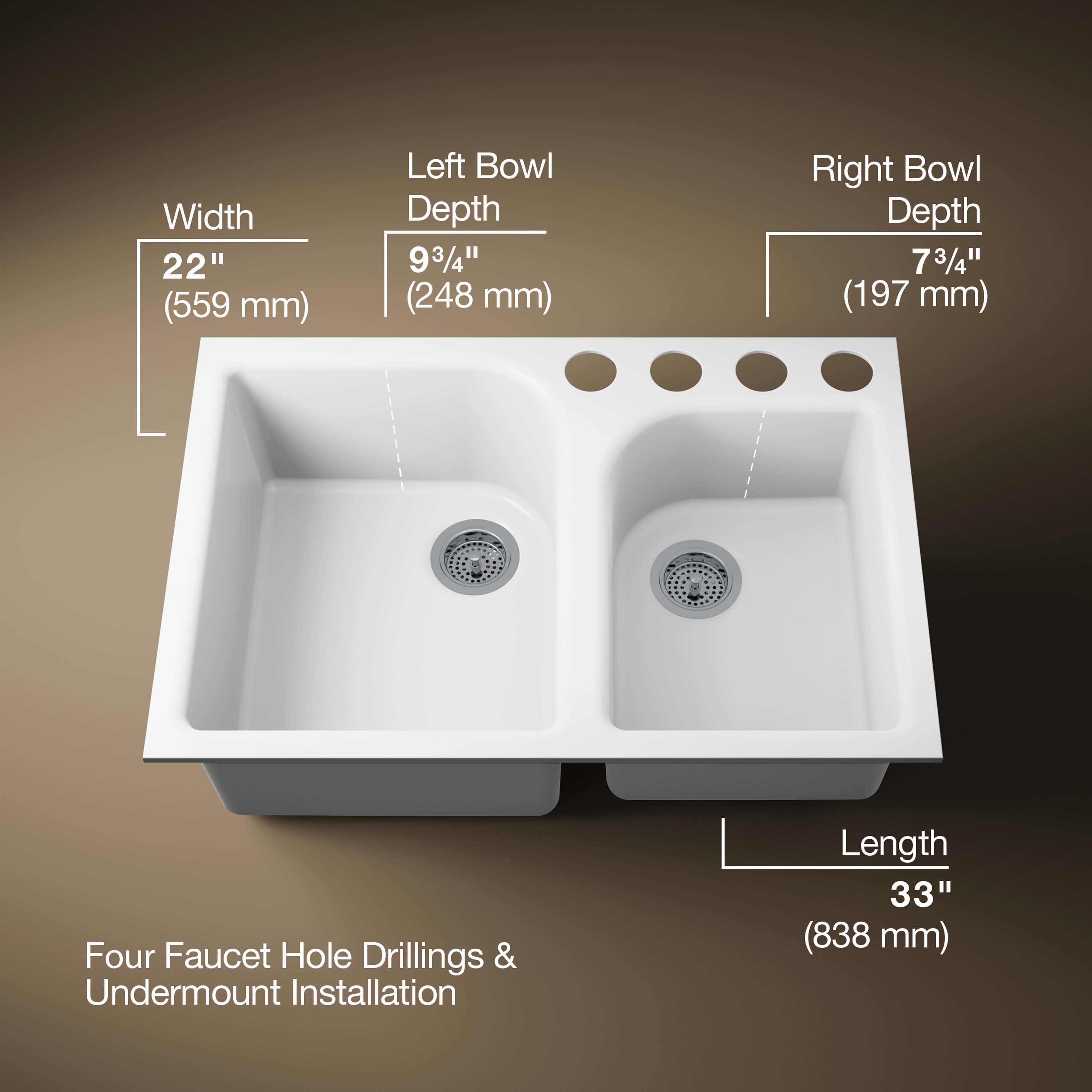 KOHLER Executive Chef Undermount 33-in x 22-in White Cast Iron Double ...