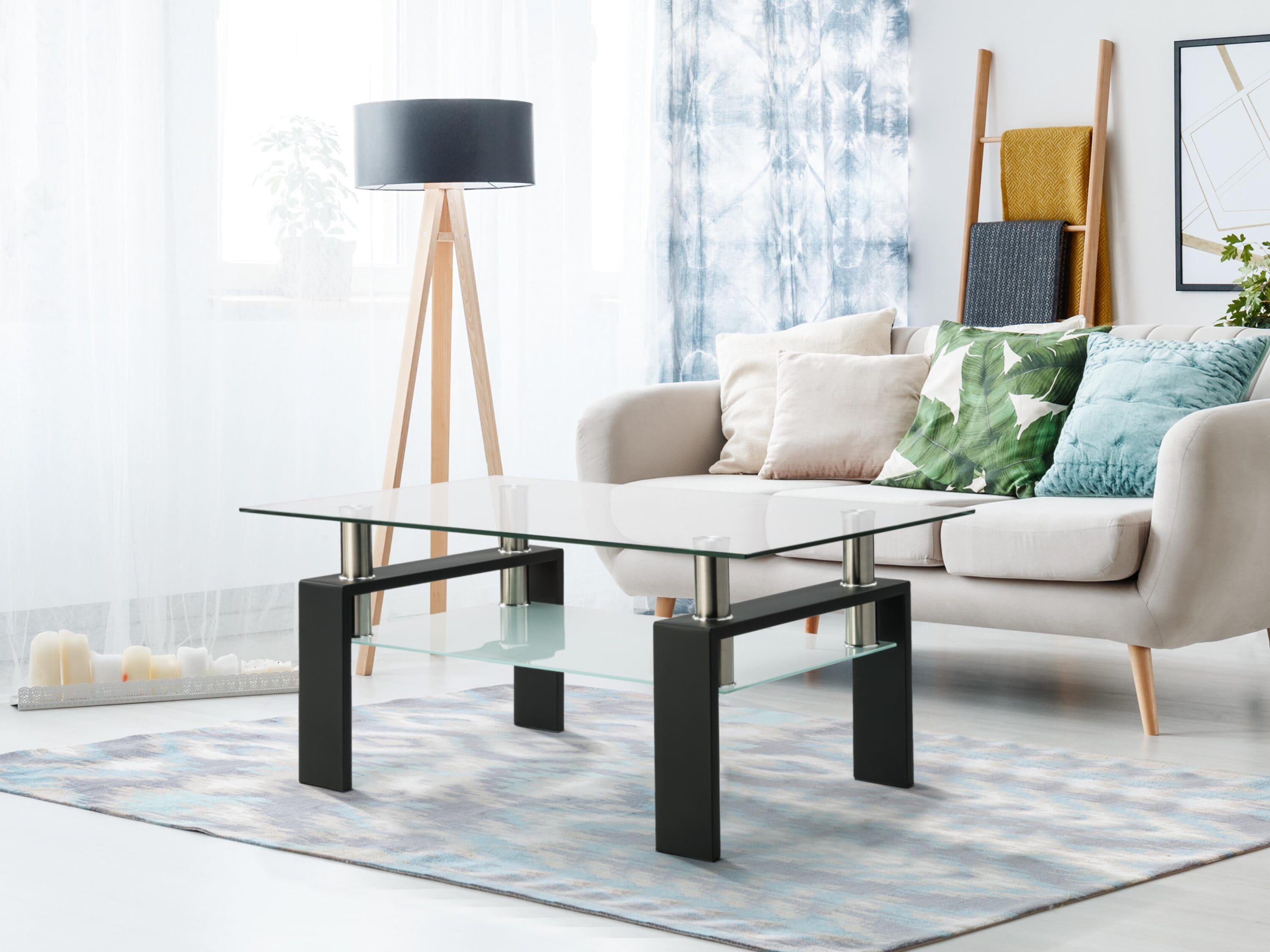 LOVMOR Rectangle Glass Coffee Table Clear Coffee Table Modern Side ...