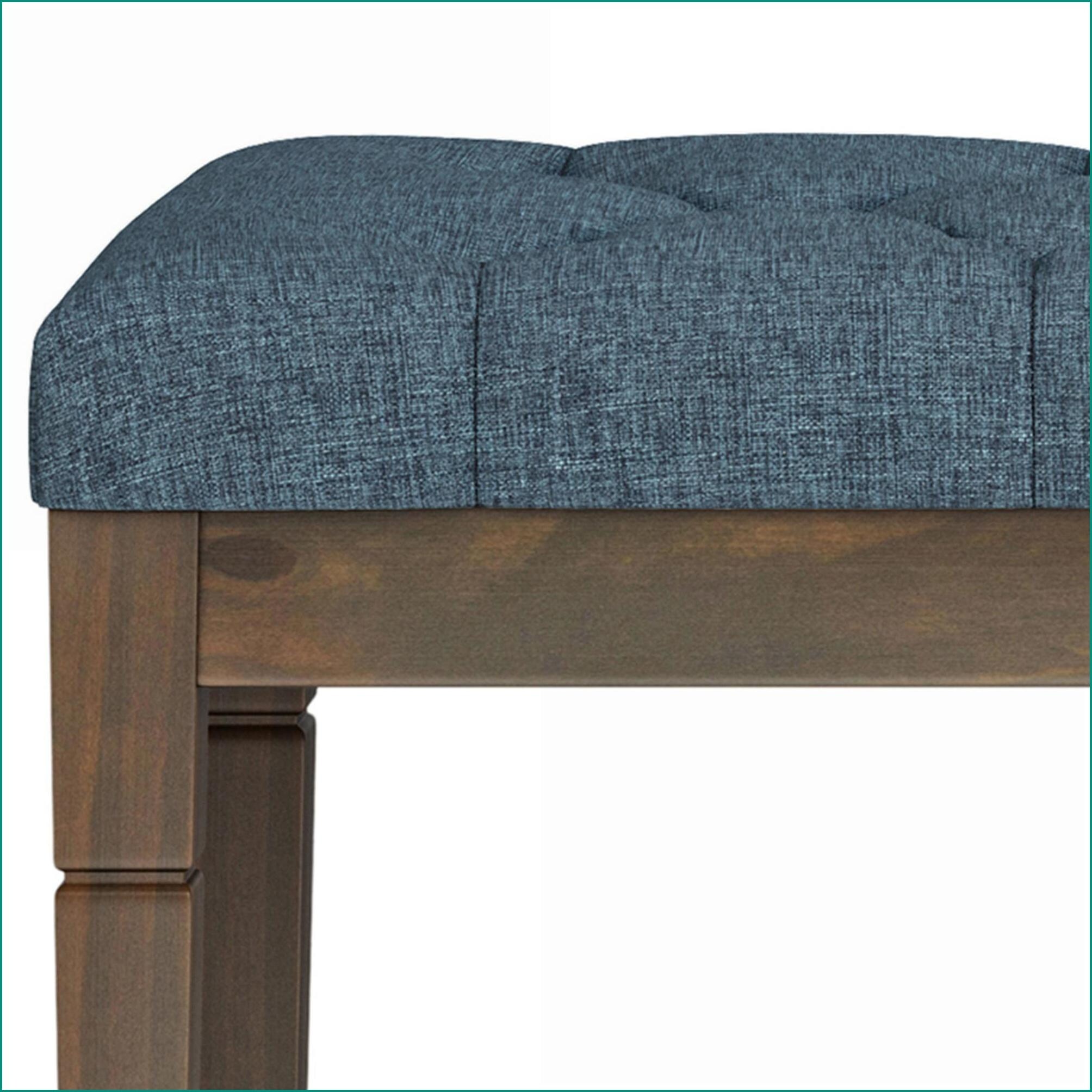 Watnature Ottoman Bench Traditional Tufted Denim Blue Solid Wood ...