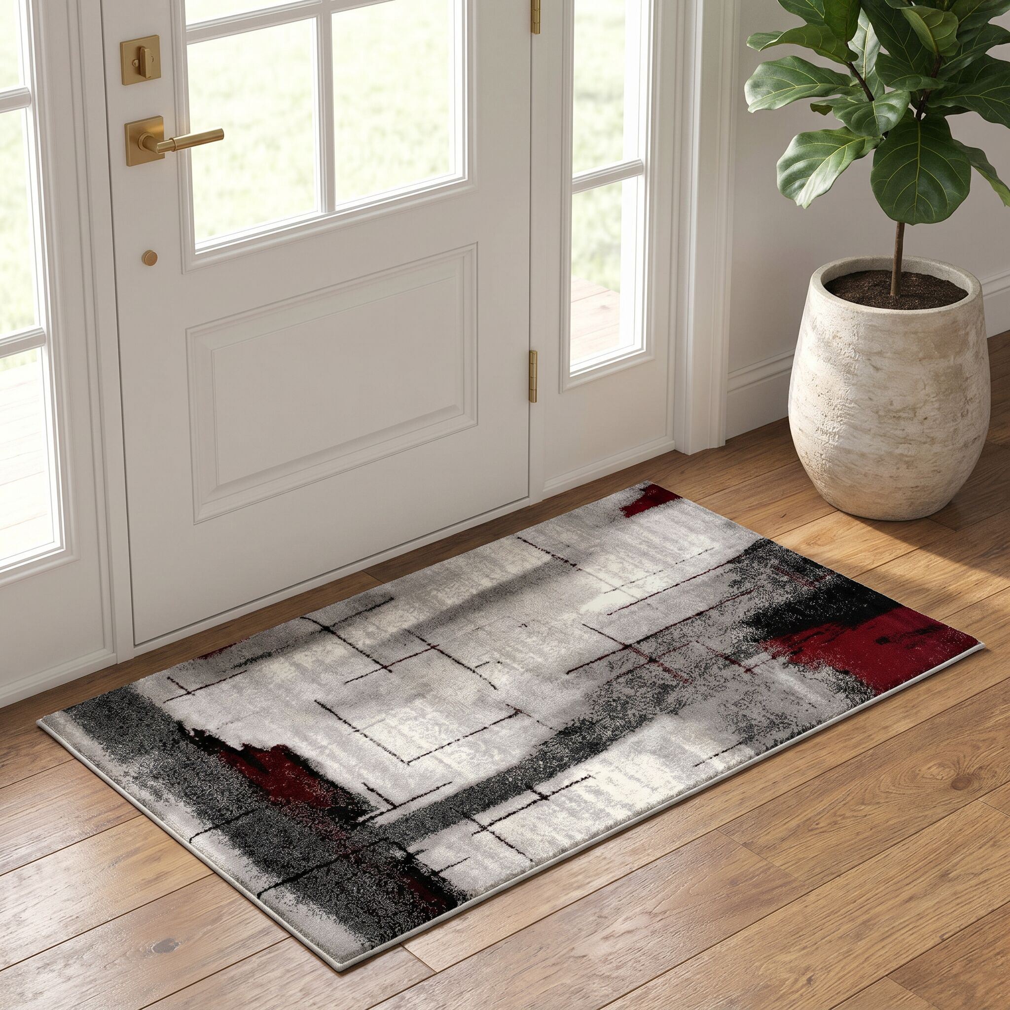 Rug Branch Kyma 2' x 4' Contemporary Grey and Red Abstract Indoor ...