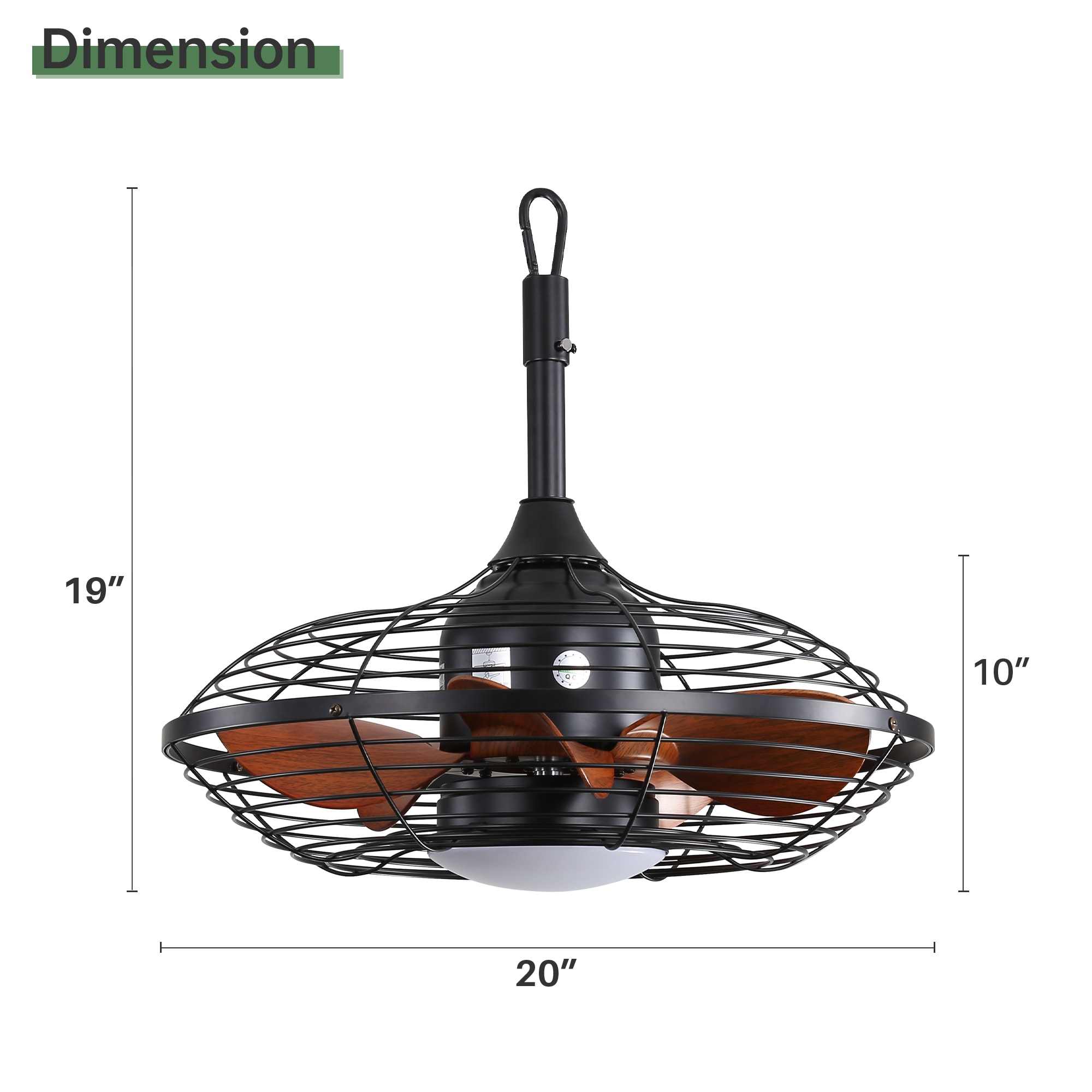 Clihome Downrod Mount Ceiling Fan 20-in Black and Brown with ABS brown ...