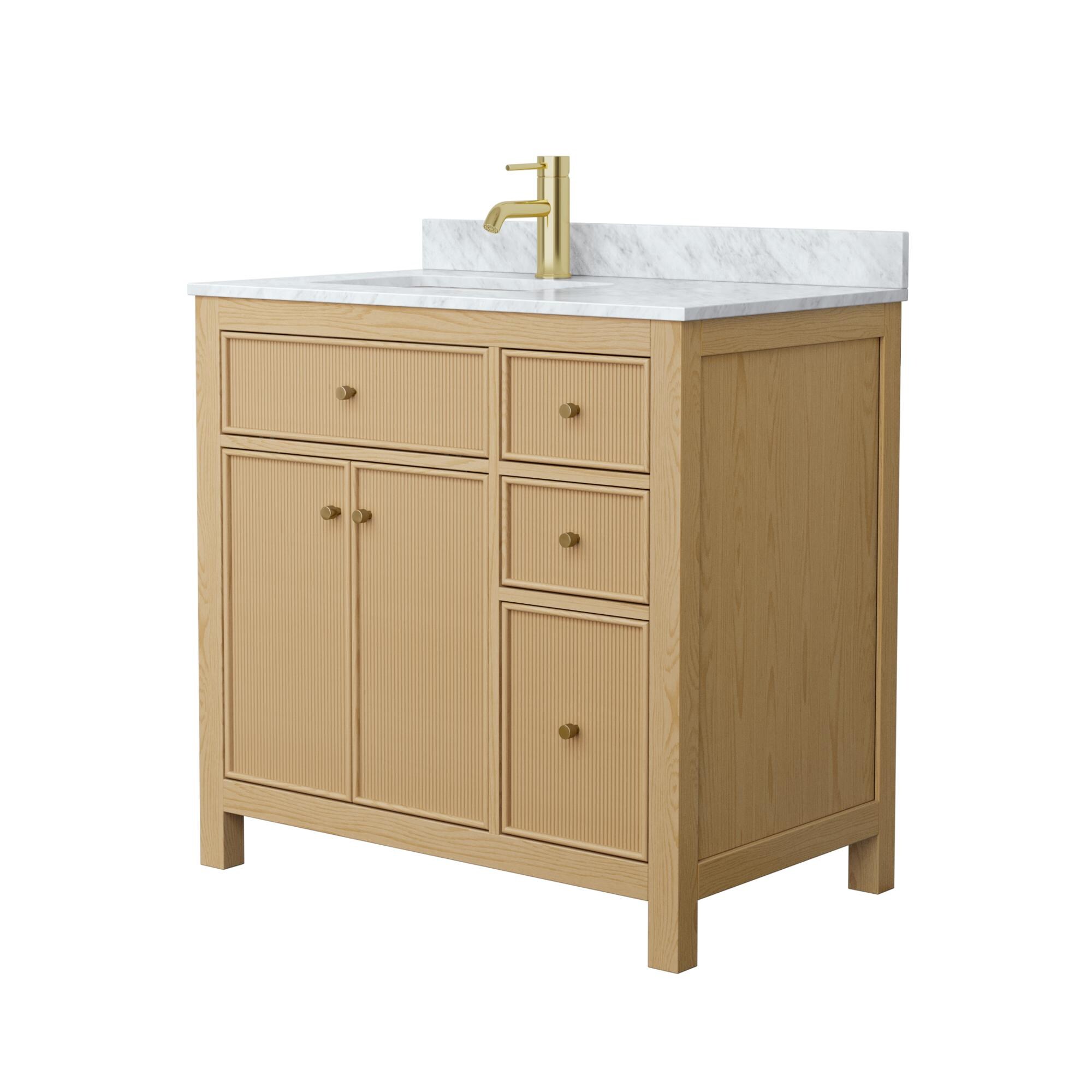 Wyndham Collection Pendry 36-in Tanned Oak with Brushed Gold Trim ...