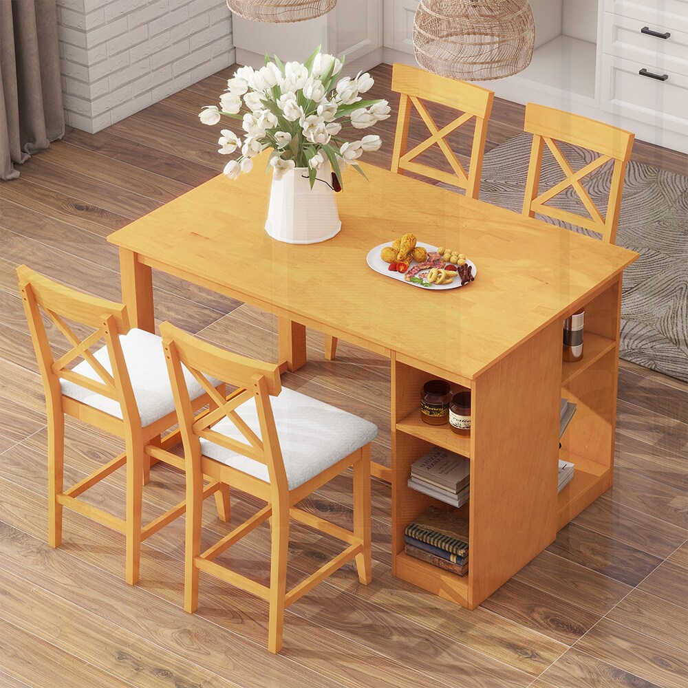 SunJet 43 Inch Folding Dining Table Set with 2 Solid Wood PU Chairs ...