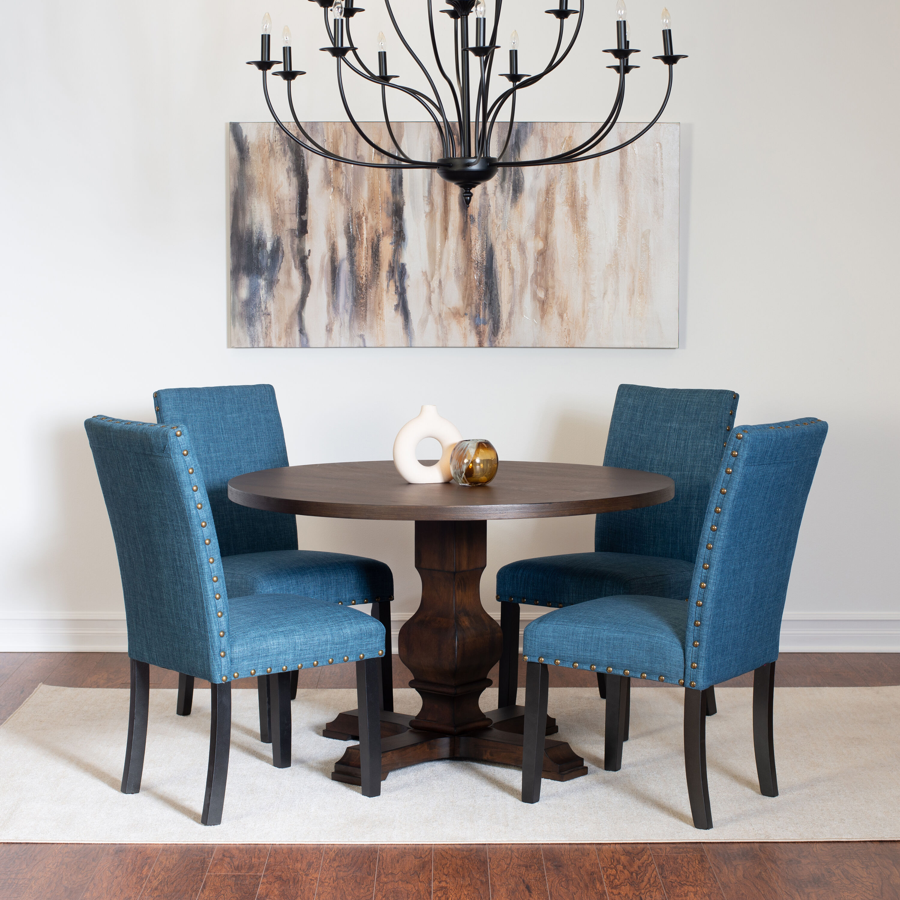 Roundhill Furniture Kohland Blue Casual Dining Room Set with Round ...