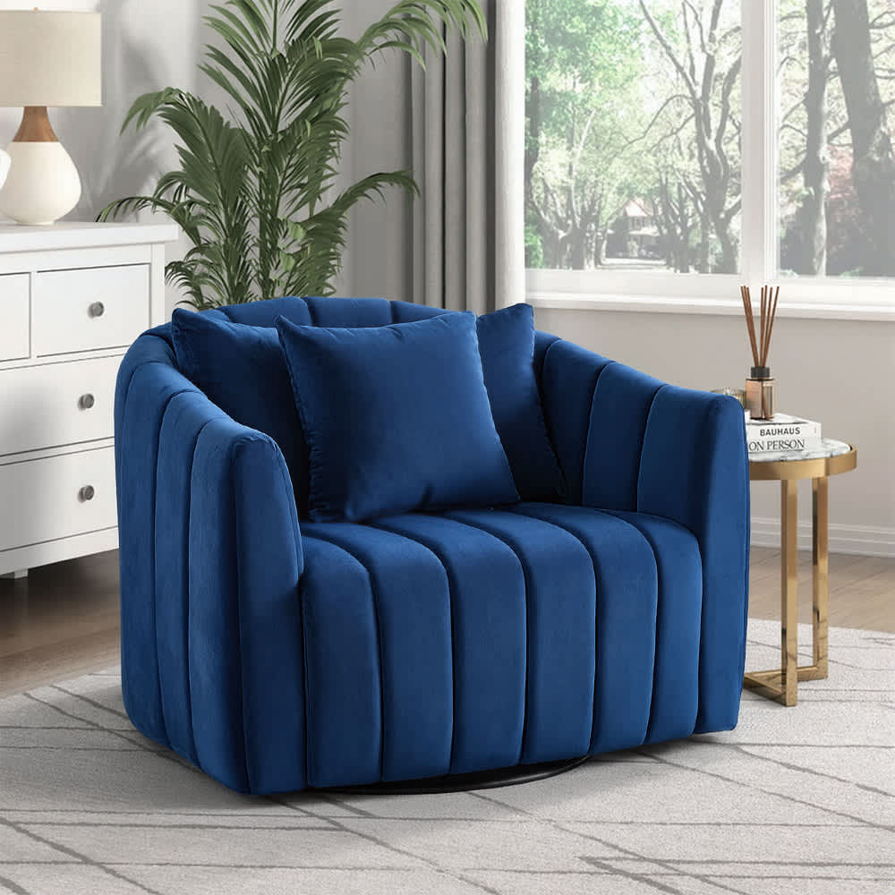 Coolbibila Oversized Blue Velvet Swivel Accent Barrel Chair Pumpkin ...