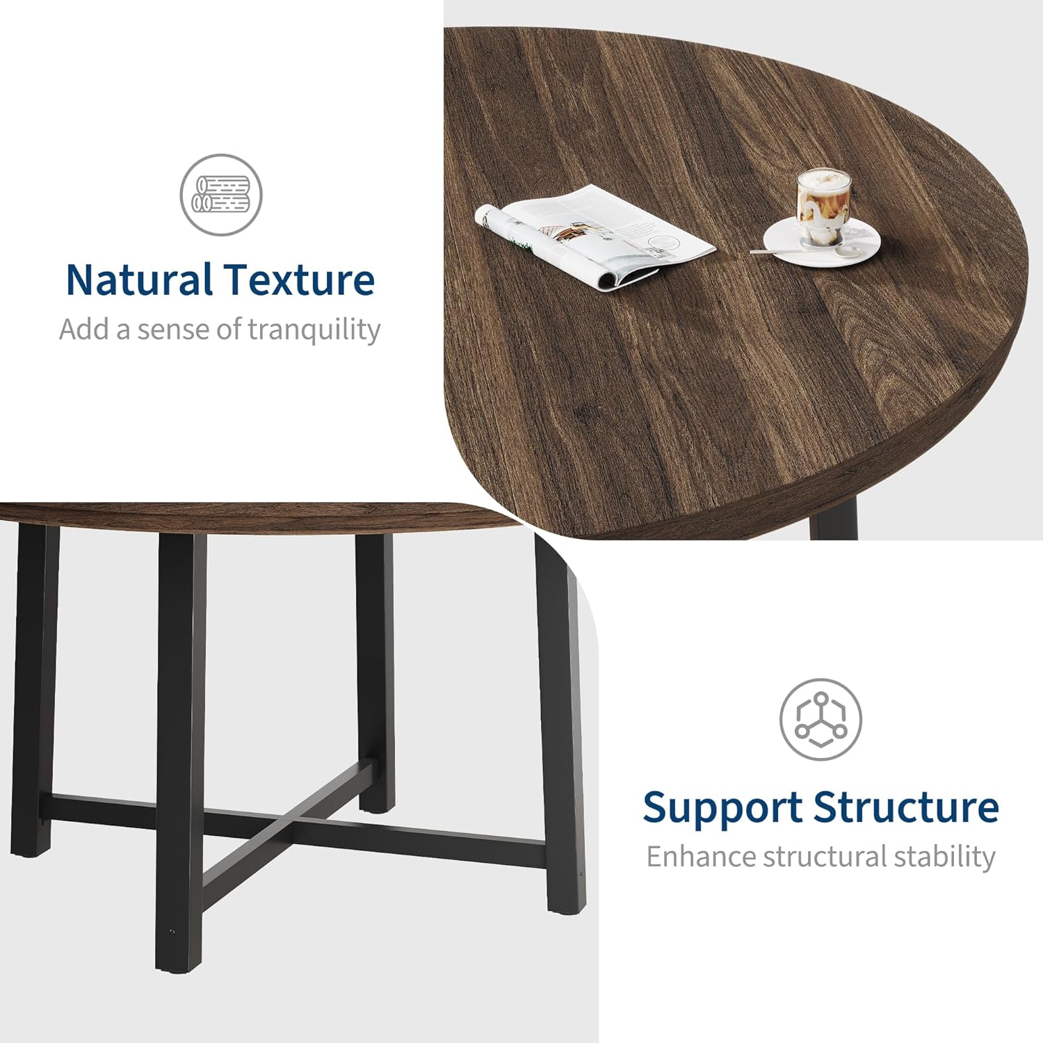 GarveeLife Round Dining Table for 4-6 People 47Inch Circle Kitchen ...