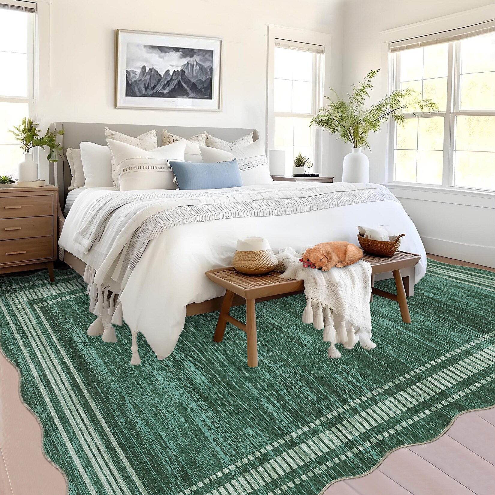 GarveeLife 9x12FT Neutral Scalloped Washable Area Rug Modern Solid ...