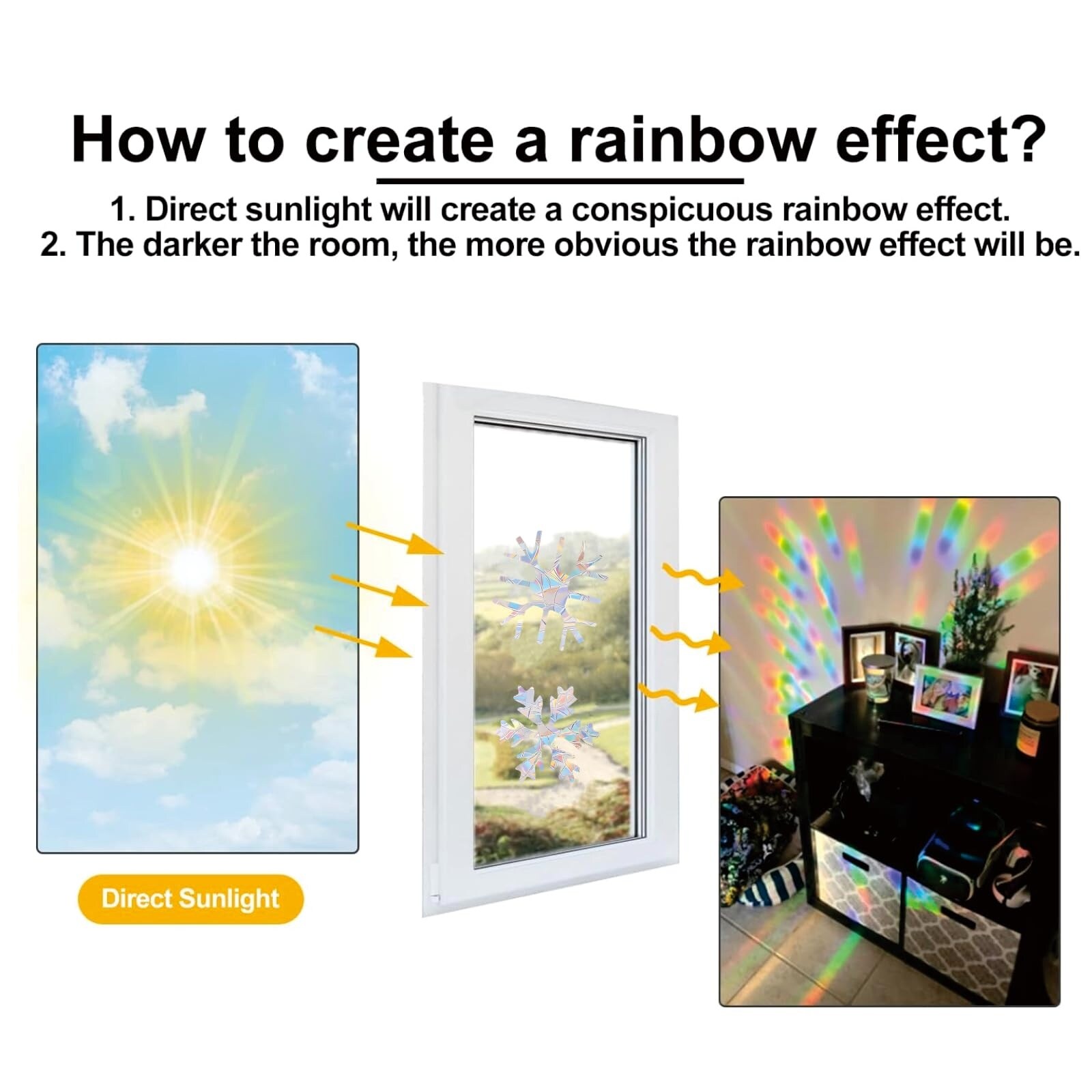 LAIFUCAM 36pcs Snowflake Window Decals Anti Collision Rainbow Vinyl ...