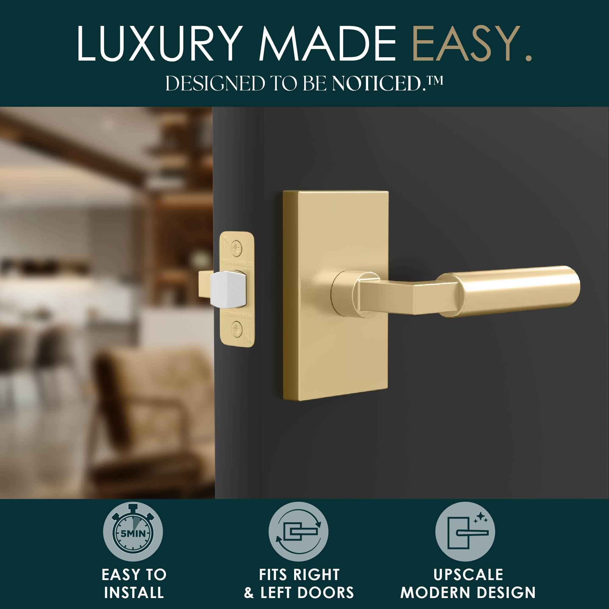 Mega Handles Camden Passage Door Handle - 1 Pack Reversible Gold Door ...