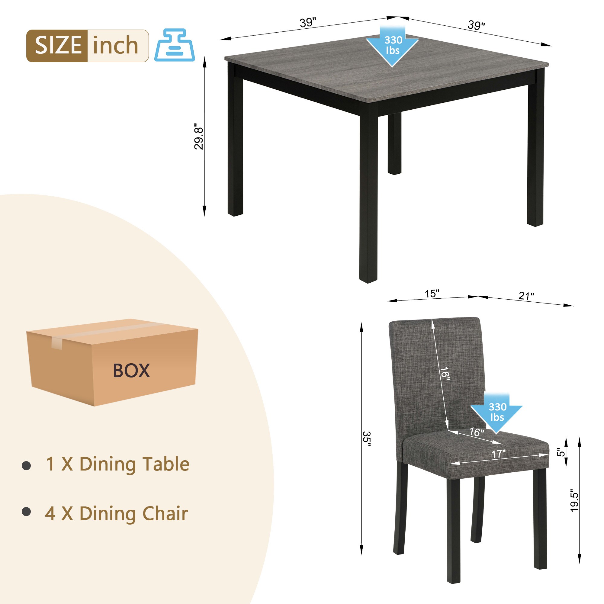 GlasFlength Modern Wooden Dining Set with Square Table and Upholstered ...