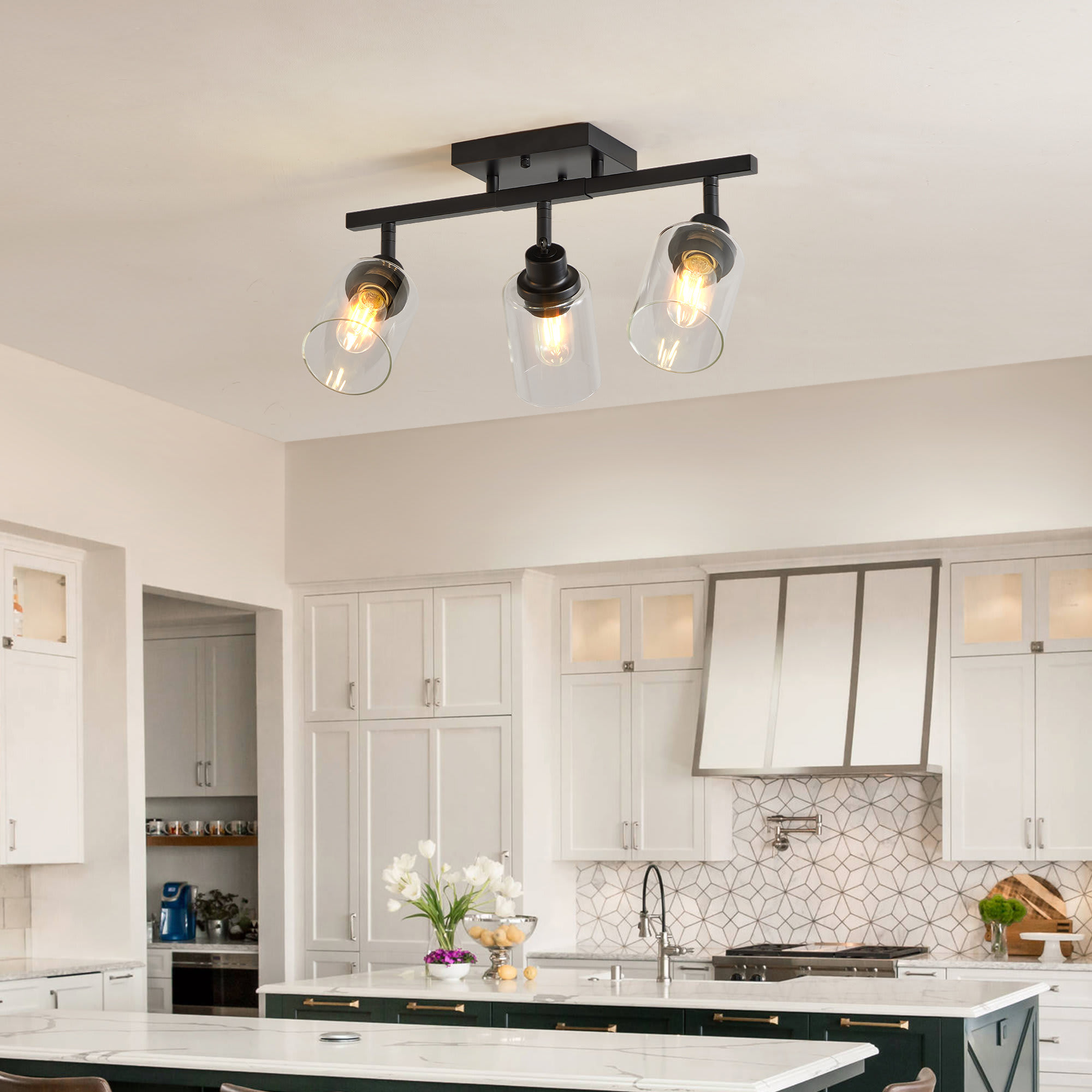 Aoibox 3 Light Black Semi Flush Mount Ceiling Light Adjustable Track ...