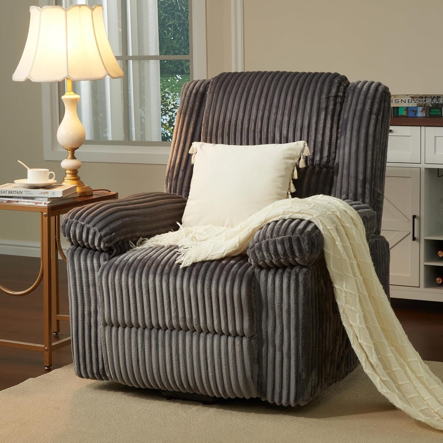 Garvee Corduroy Manual Recliner Sofa With Handles Pillow-Top Armrests ...