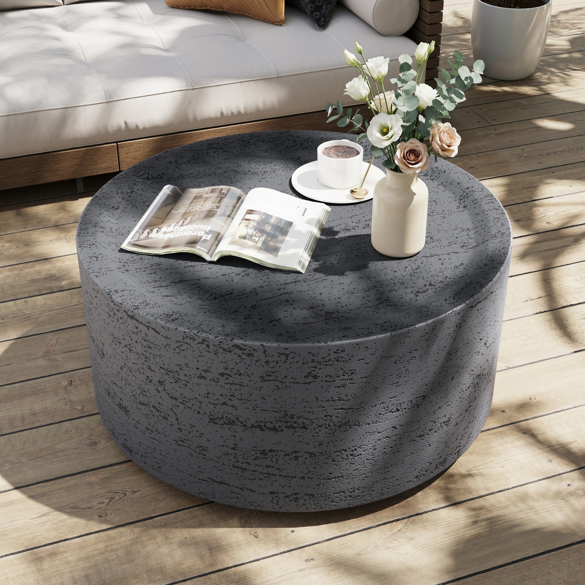 UPHA Outdoor Coffee Table Round Outdoor Coffee Table 28-in W x 28-in L ...