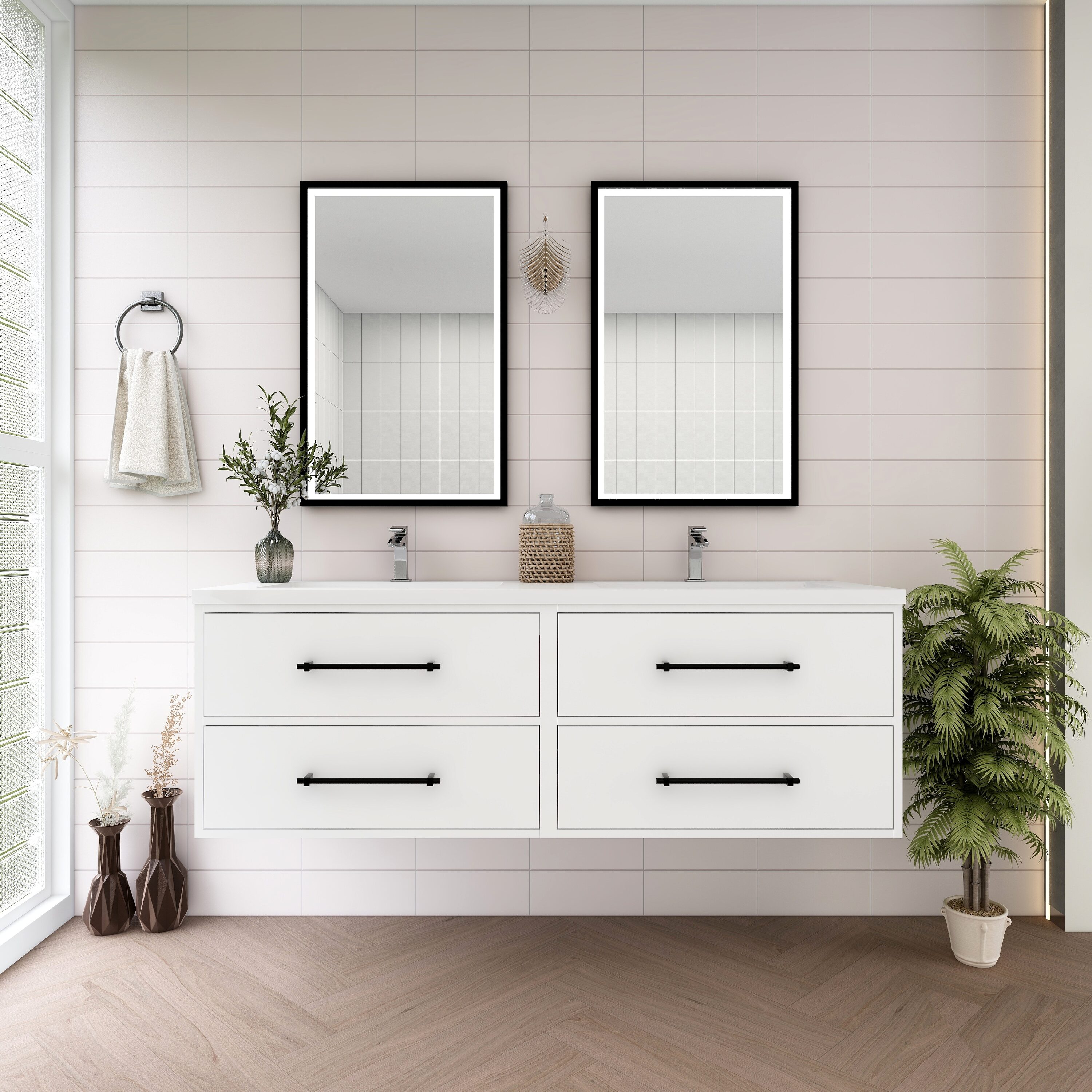 BV Better Vanity Victoria 60-in Gloss White Double Sink Floating ...