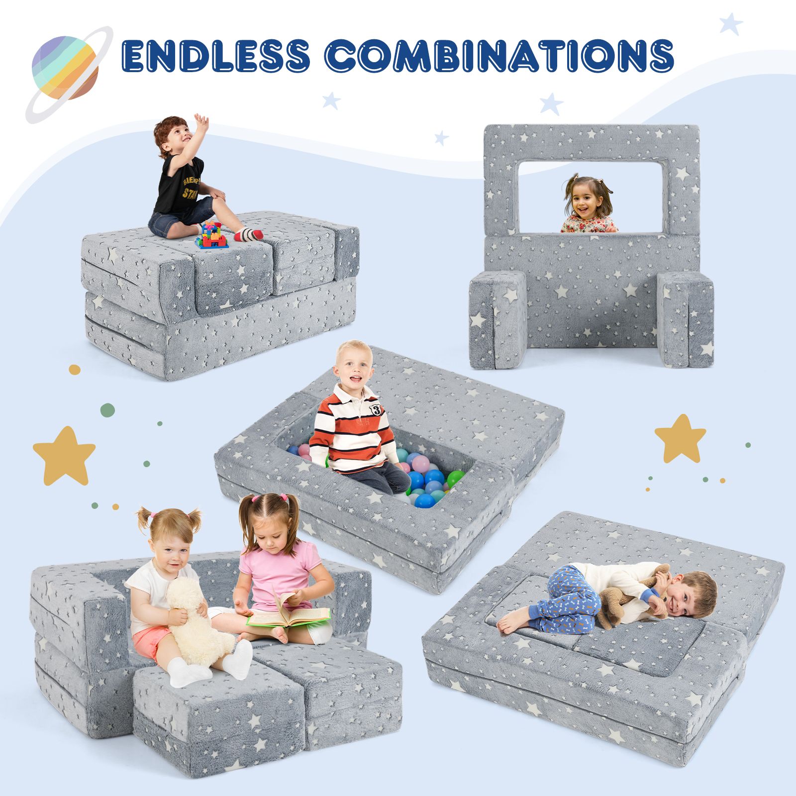 Slickblue Modular 2 Seater Kids Play Couch with Glow in the Dark ...