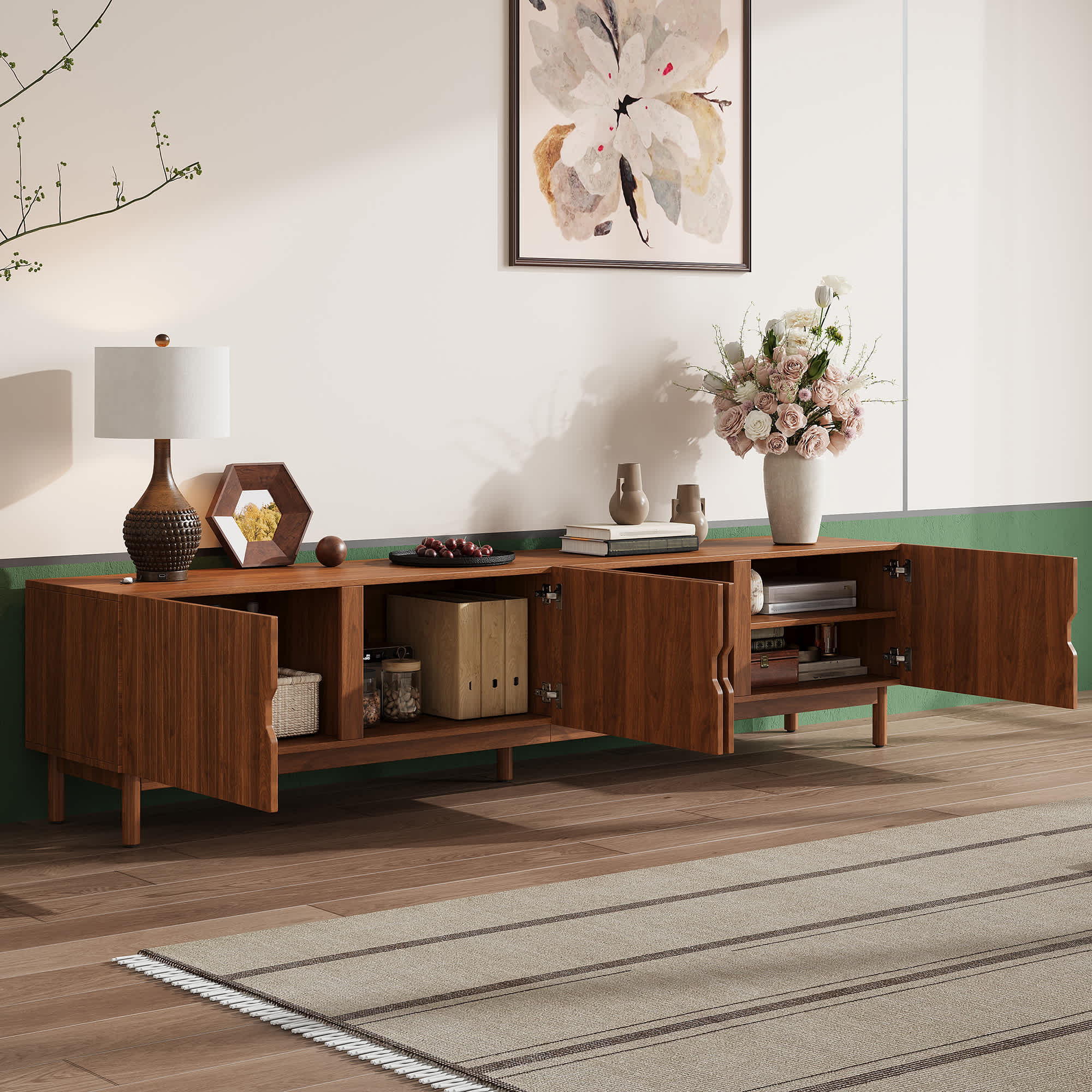 Vynxaria 87 up to 90 Inch Modern Entertainment Center with Vertical ...