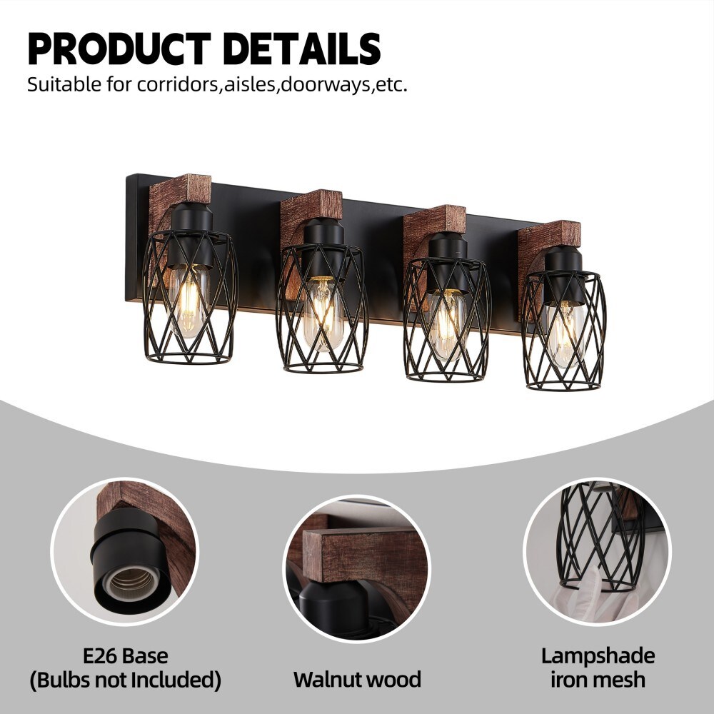 Basdien 24 in Black Industrial Vintage 4 Light Wall Sconce with Rustic ...