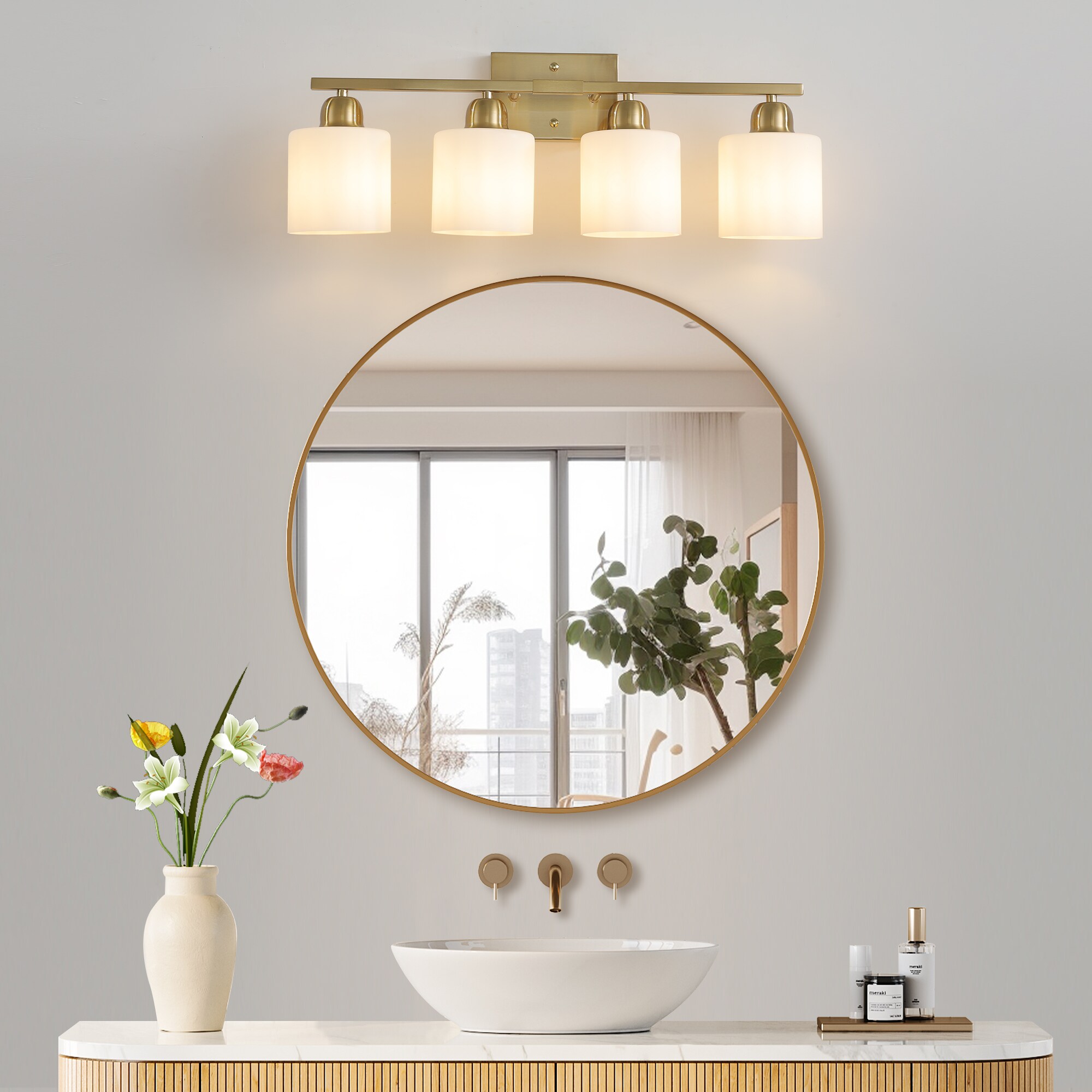 GDFStudio Gold Bathroom Light Fixtures 4 Light Modern Vanity Light Over ...