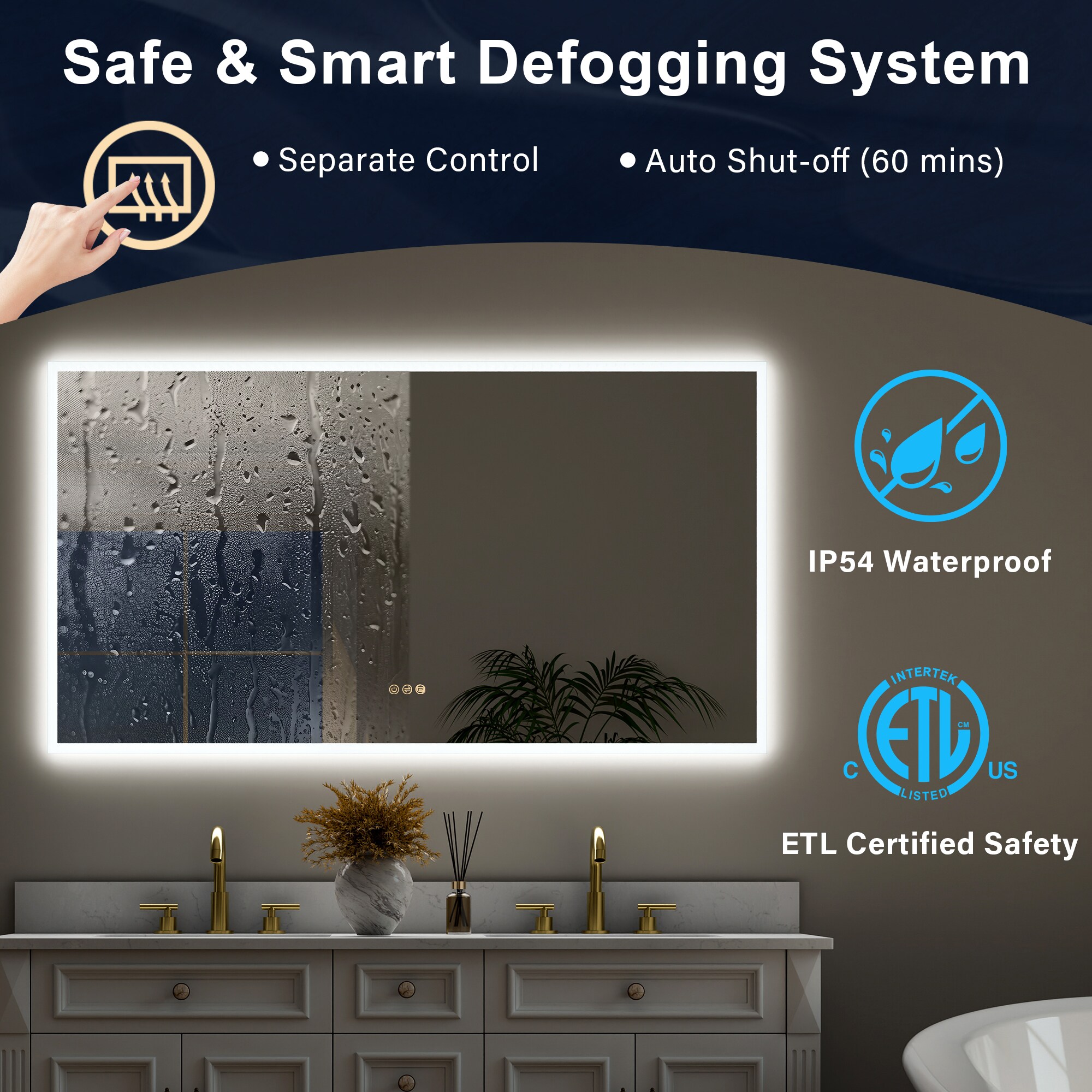 CALVON 55-in x 30-in Polished Frameless Rectangle Dimmable LED Lighted ...