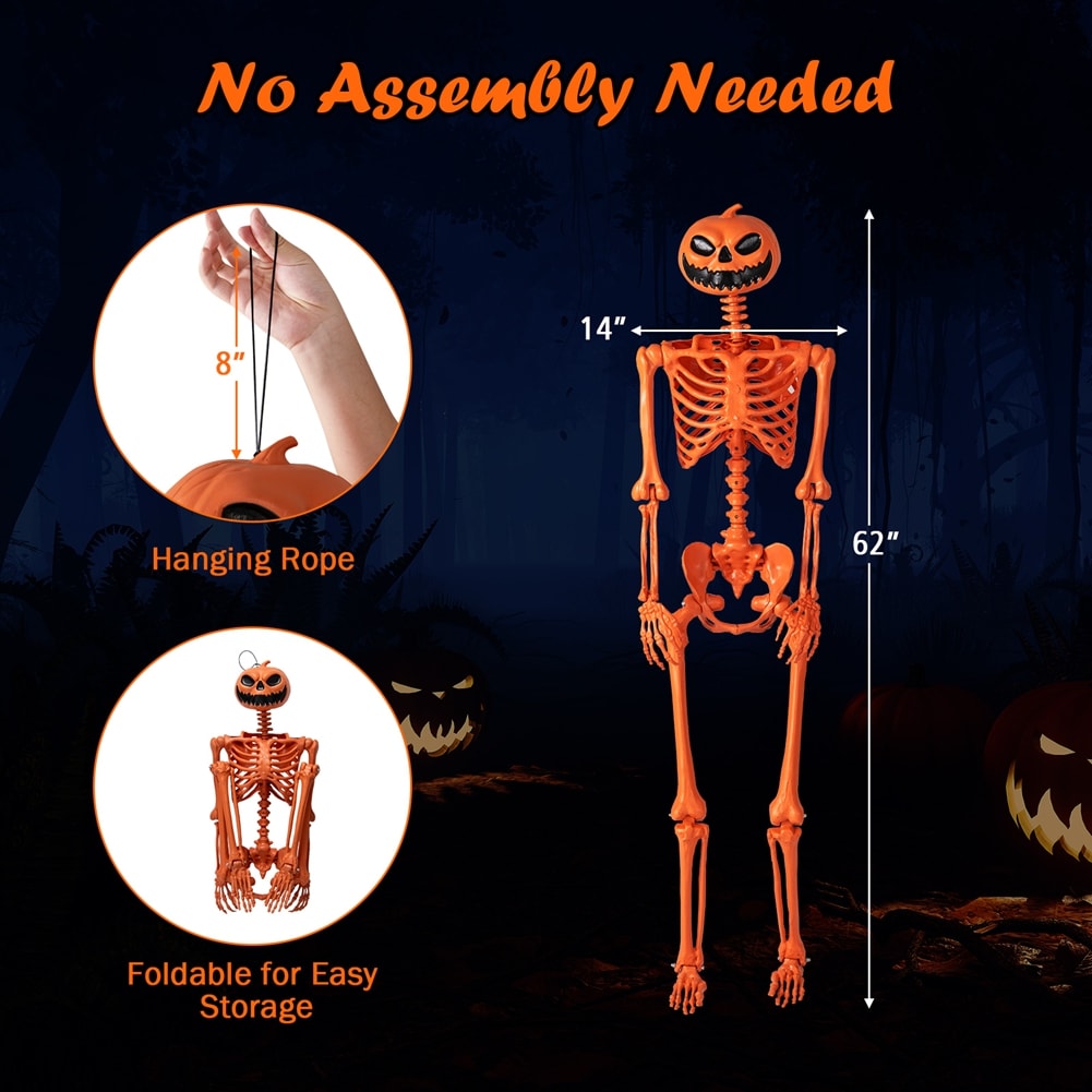 Costway 5.2 FT Poseable Halloween Skeleton Life-Size Decoration with ...