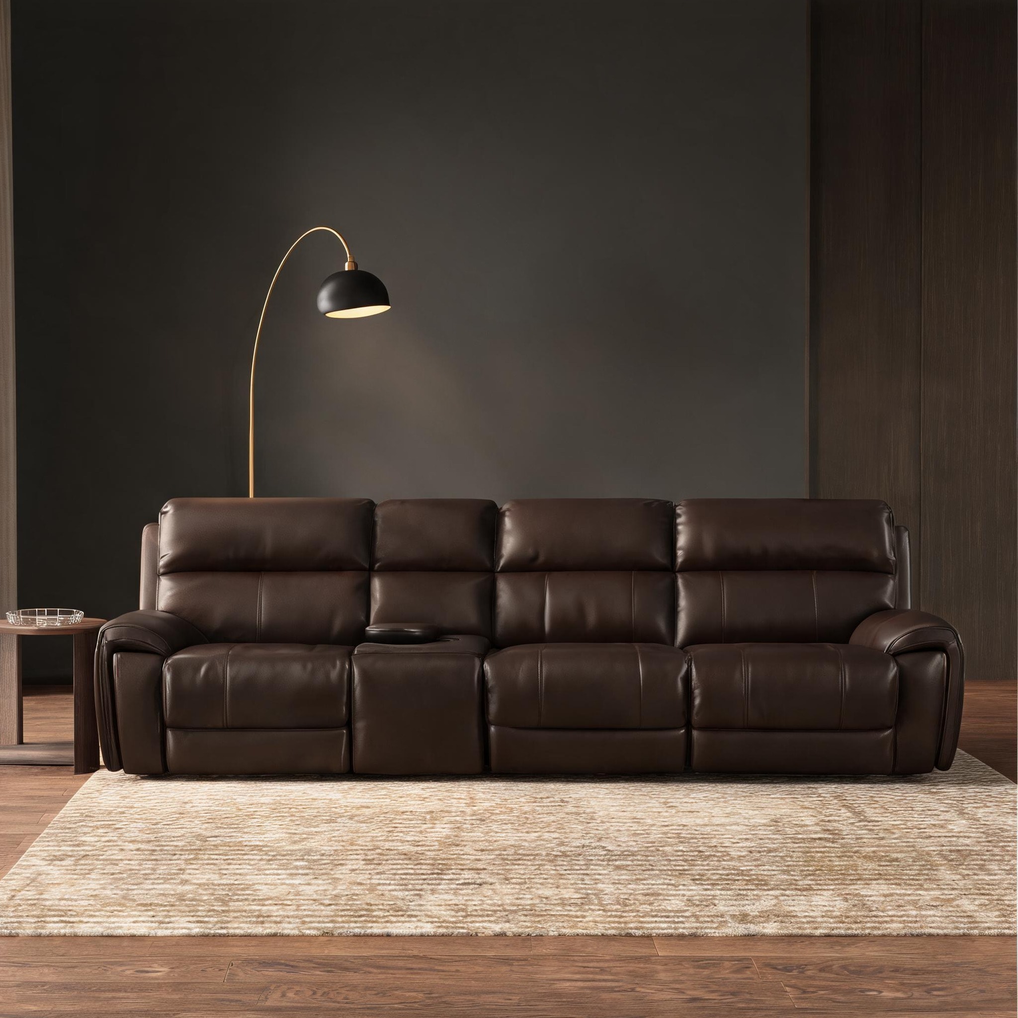 Watnature L-Shape Power Leather Sectional with USB Ports and Console in ...