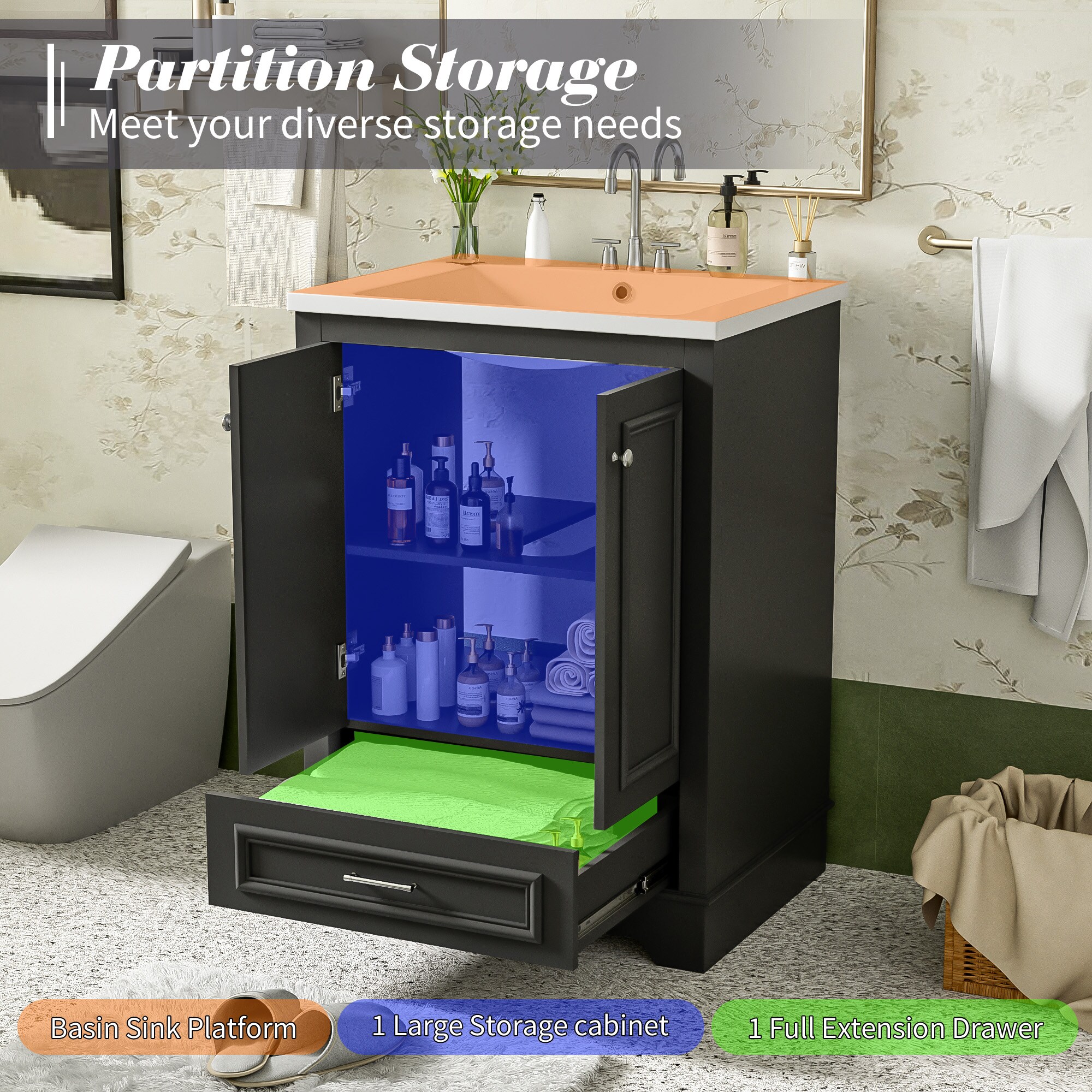 Wooakway 24in Bathroom Vanity with Ceramic Sink Combo Modern ...