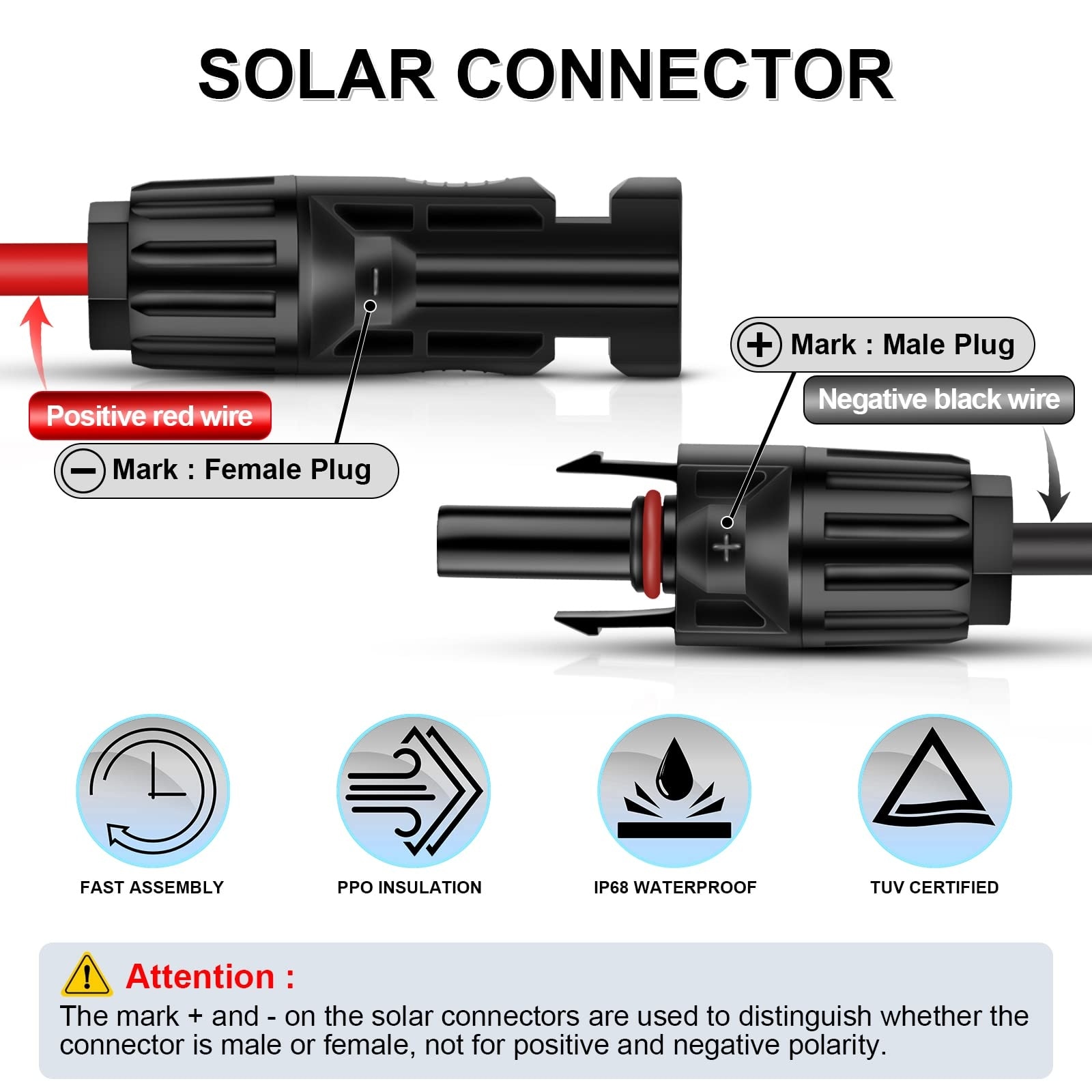 Misopily Solar Panel Cable Kit 10AWG 10Ft Heavy Duty Extension Wire for ...