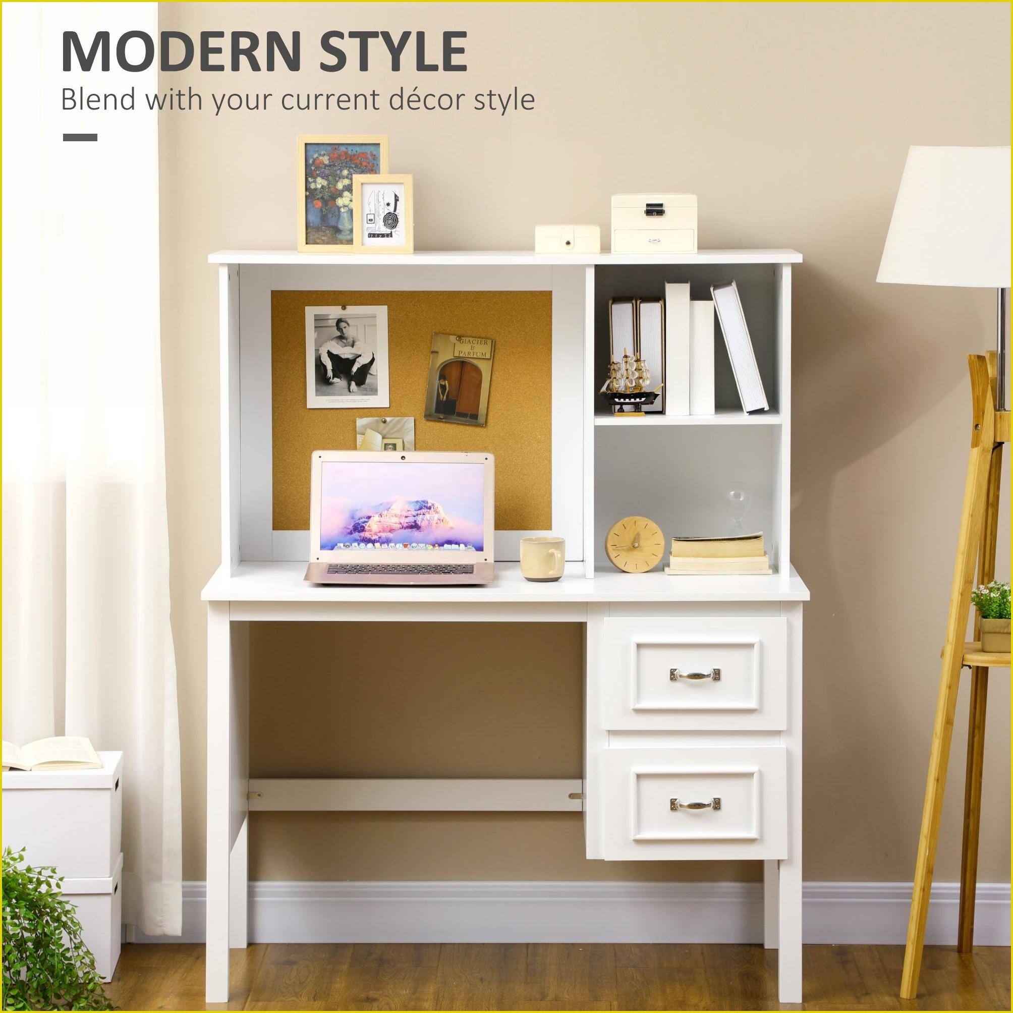 SunJet Desks Modern Home Office Desk with Drawers Shelves Corkboard ...