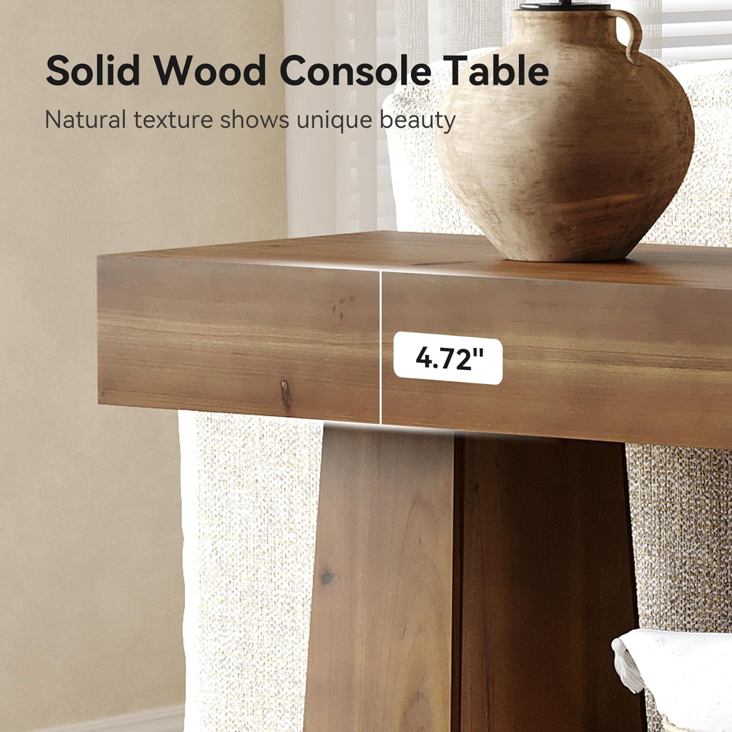 LITTLE TREE 63-Inch Brown Solid Wood Console Table Entryway Table with ...