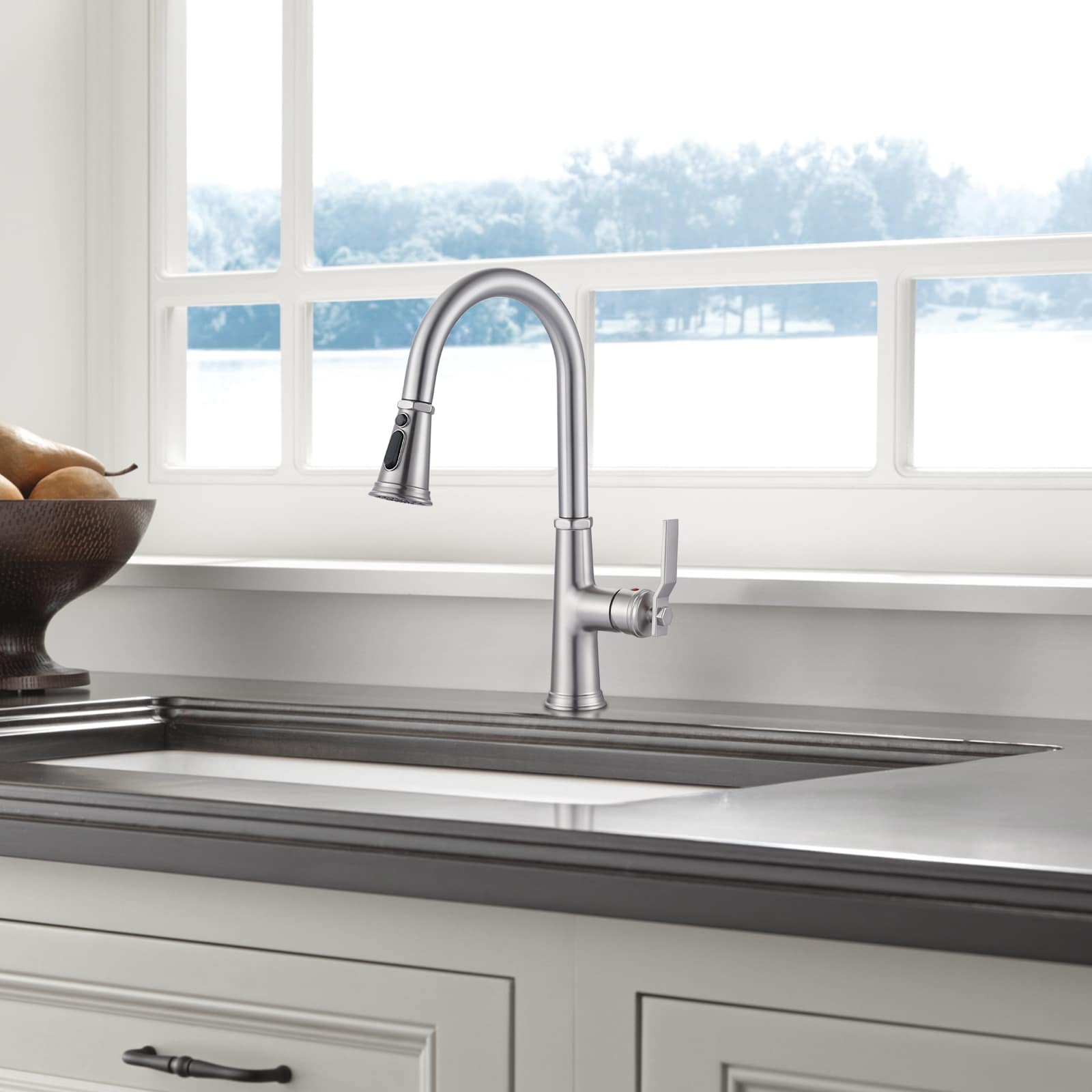 ALEASHA Stainless Steel 16.7-inch H Pull Down Sprayer Kitchen Faucet ...