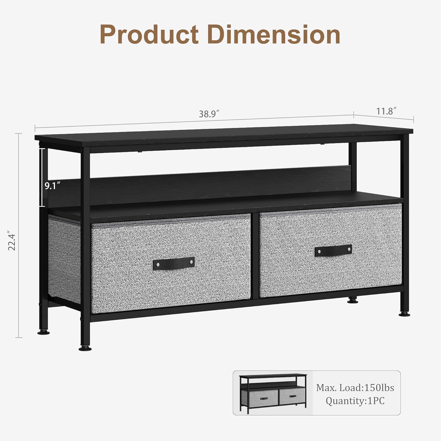 Garvee TV Stand with 2 Fabric Drawers TV Cabinet for 55 Inch TV Modern ...