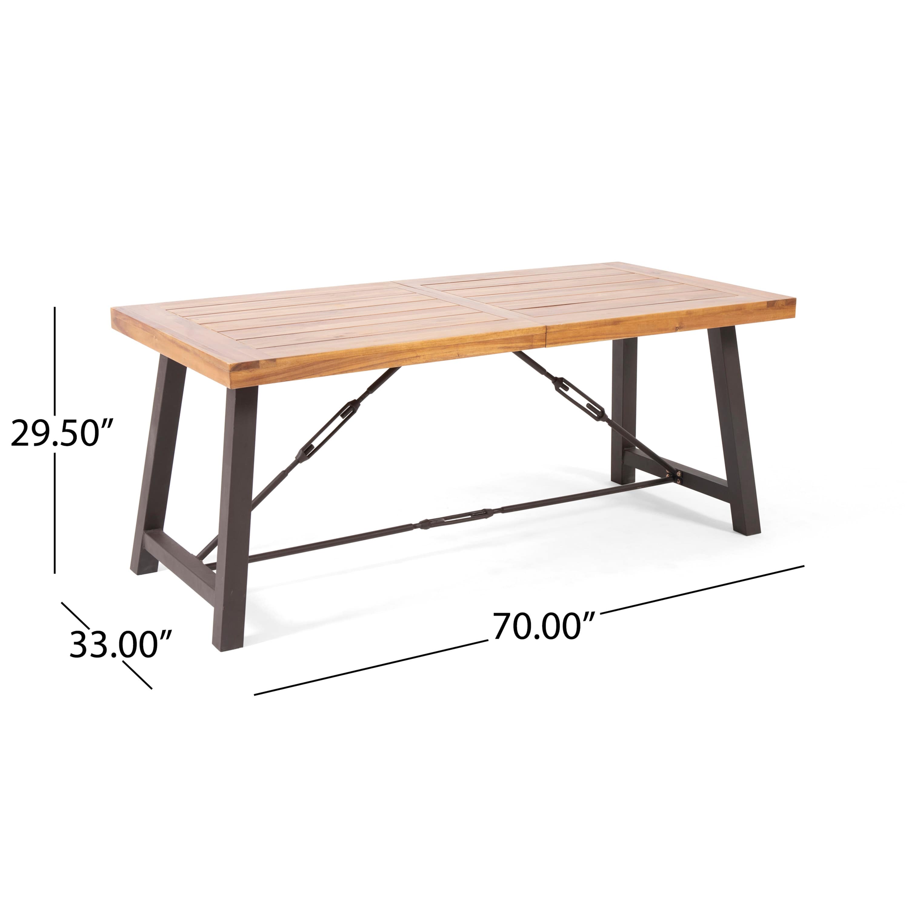 Vynxaria Teak Acacia Wood Slat Top Outdoor Dining Table Rustic Powder ...