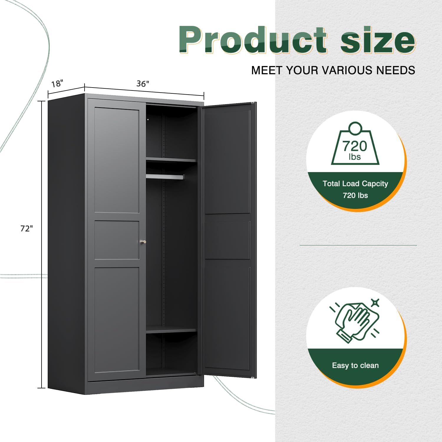 Letaya Wardrobe Armoire Closet 72 H Metal Storage Cabinet with ...